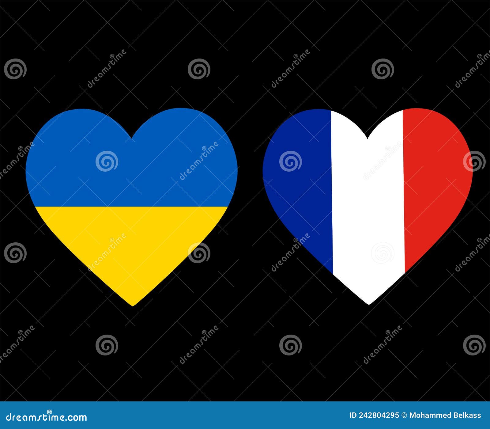 Ukraine and France Flags National Europe Emblem Heart Icons Vector ...
