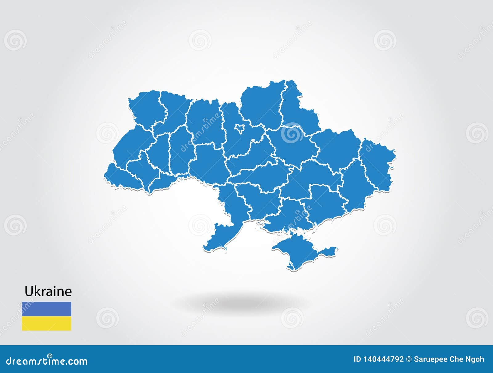 Ukraine Map Design with 3D Style. Blue Ukraine Map and National Flag ...