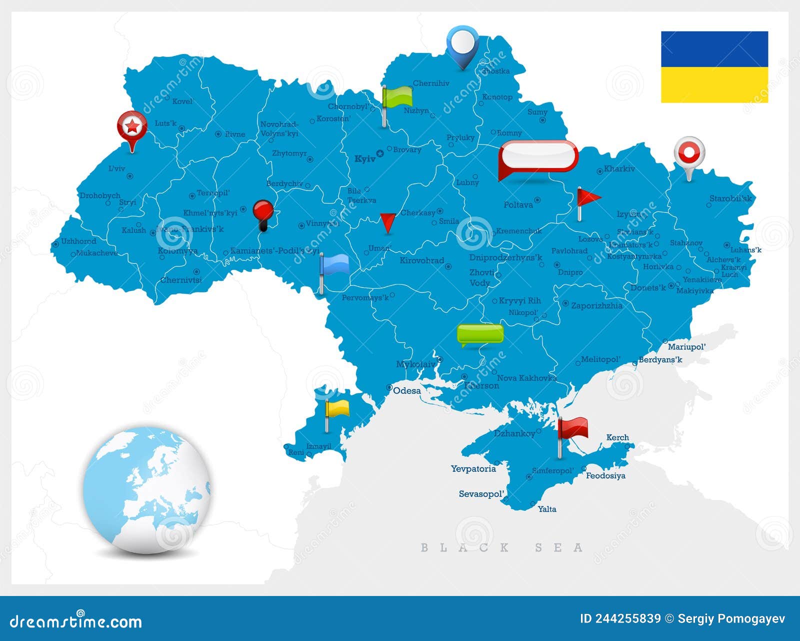 Ukraine Map and Glossy Icons on Map Stock Vector - Illustration of kiev ...