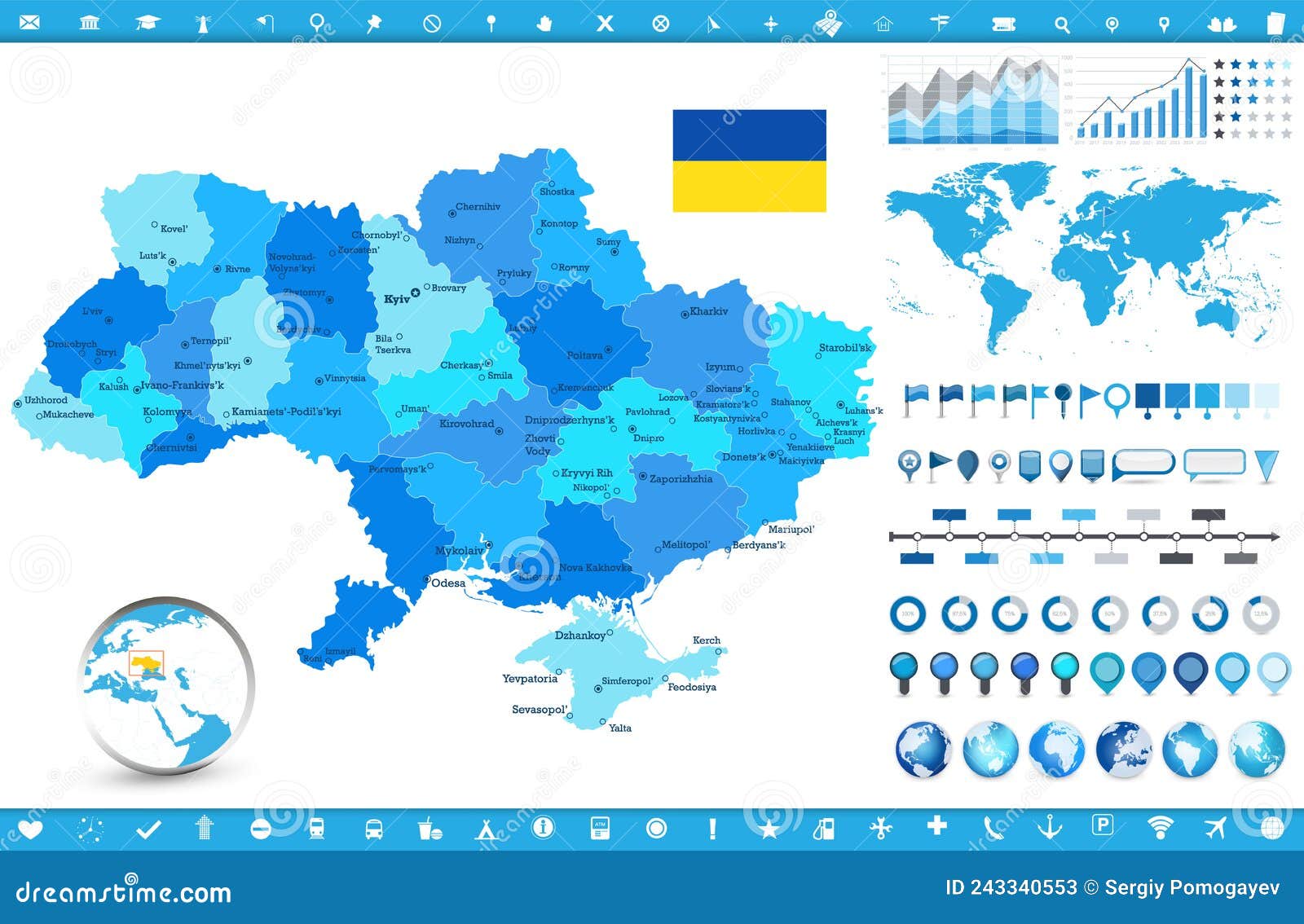 Ukraine Map and Infographic Elements Stock Vector - Illustration of ...