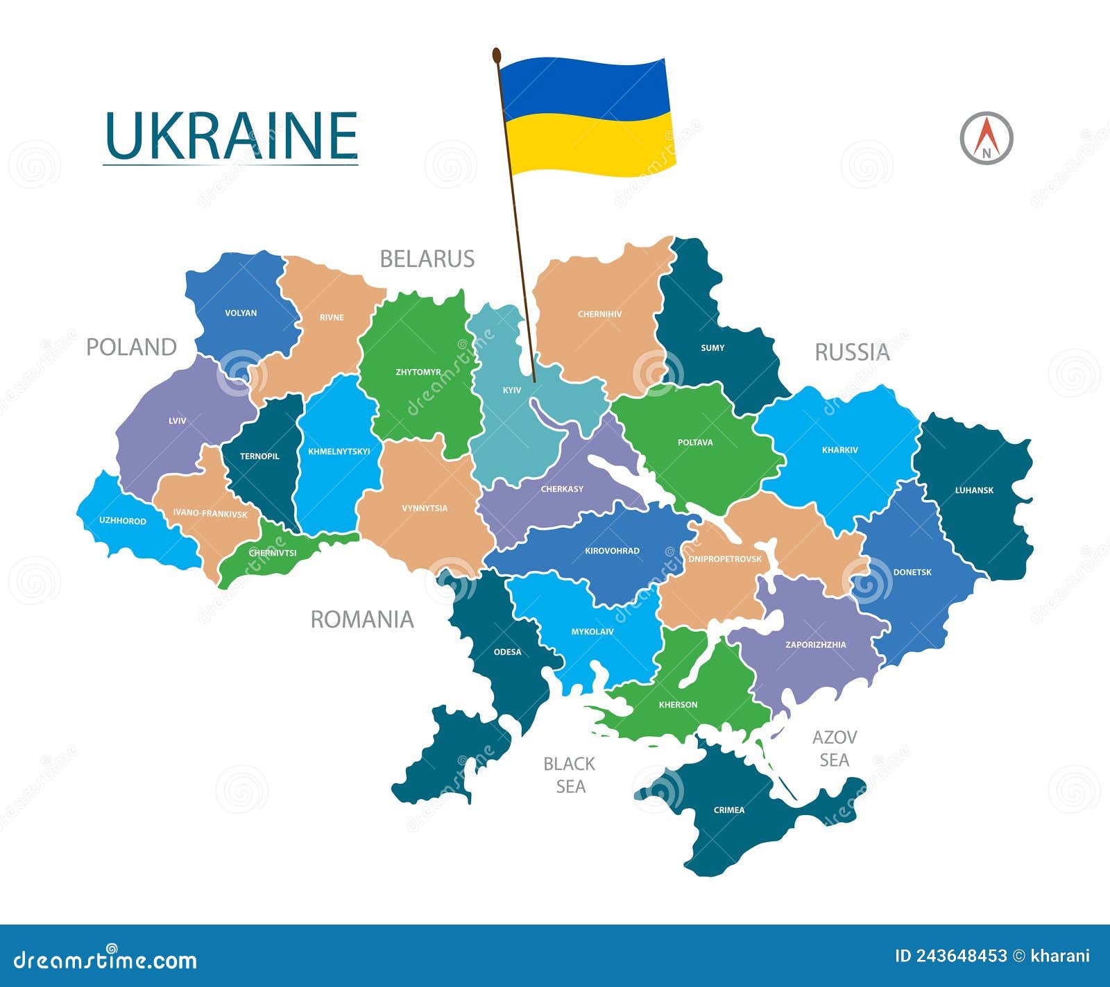 Ukraine Map with Province. Colored Vector Illustration Stock Vector ...