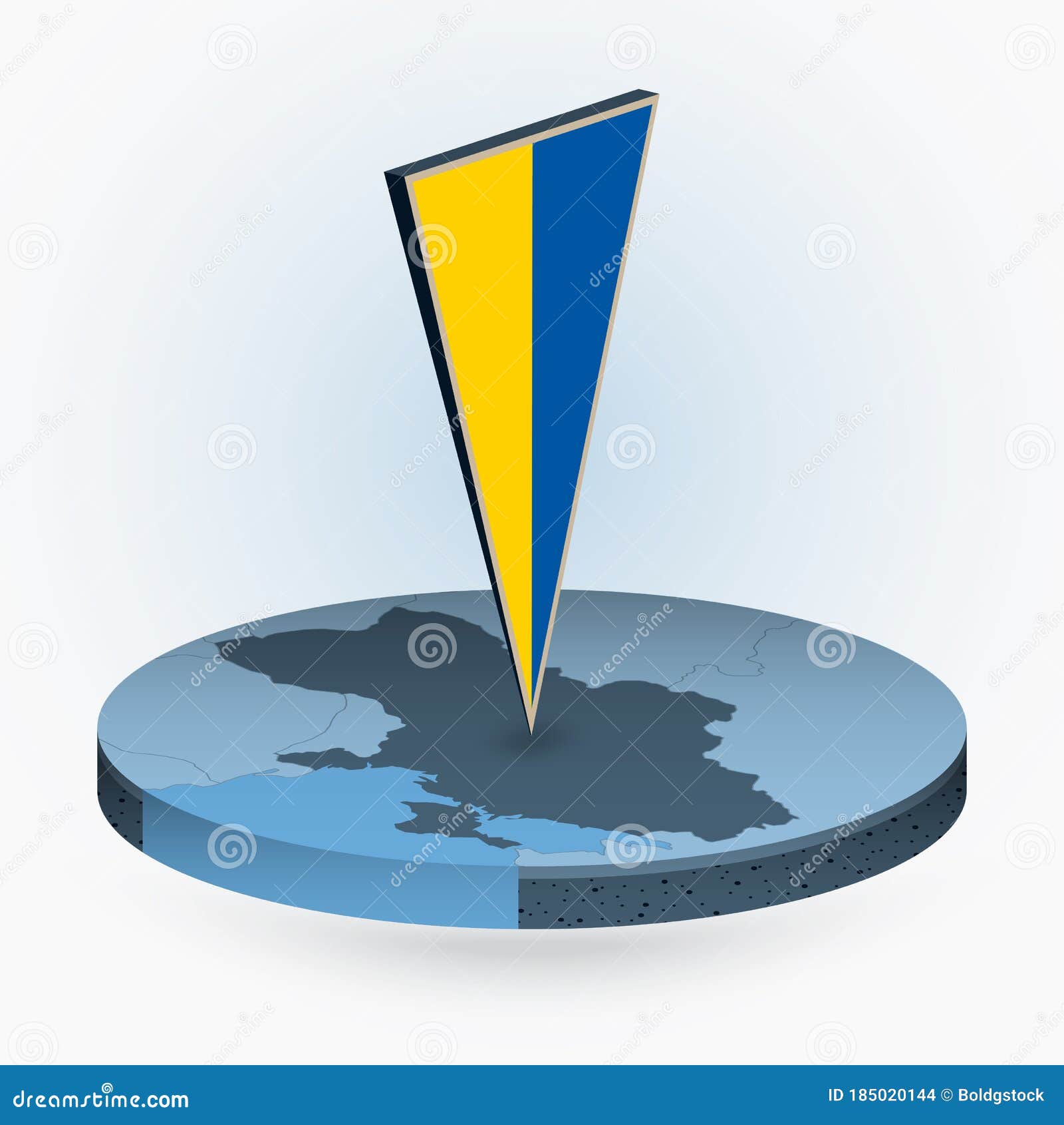 Ukraine Map in Round Isometric Style with Triangular 3D Flag of Ukraine ...
