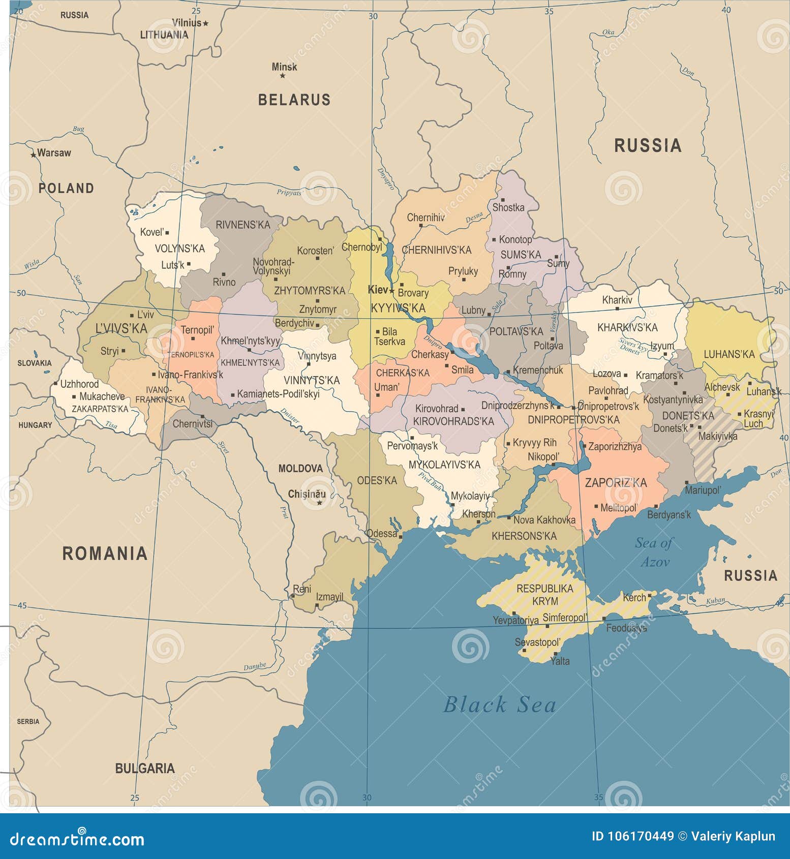 Ukraine Map - Vintage Detailed Vector Illustration Stock Illustration ...