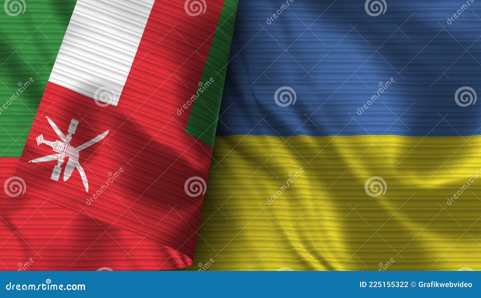 Ukraine And Oman Realistic Flag – Fabric Texture Illustration Stock ...