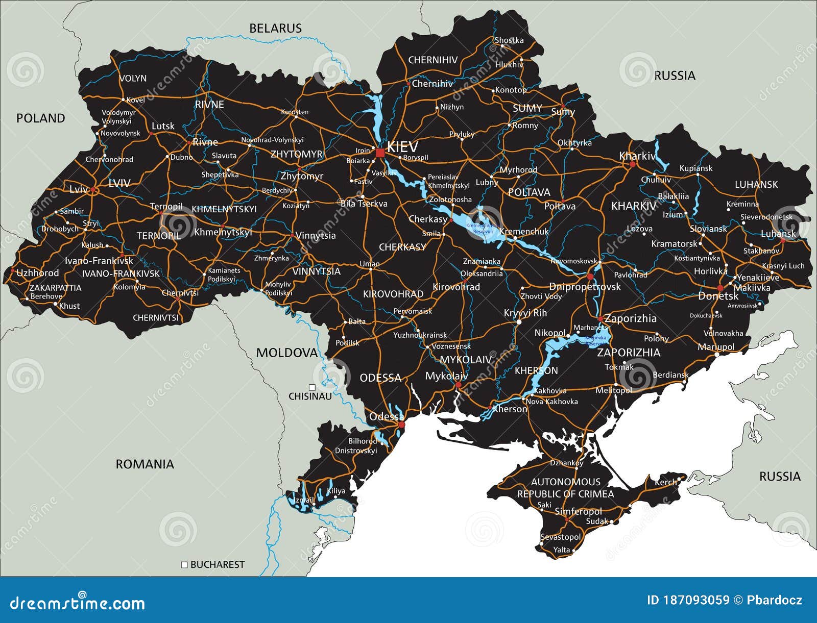 High Detailed Ukraine Road Map with Labeling. Stock Vector ...