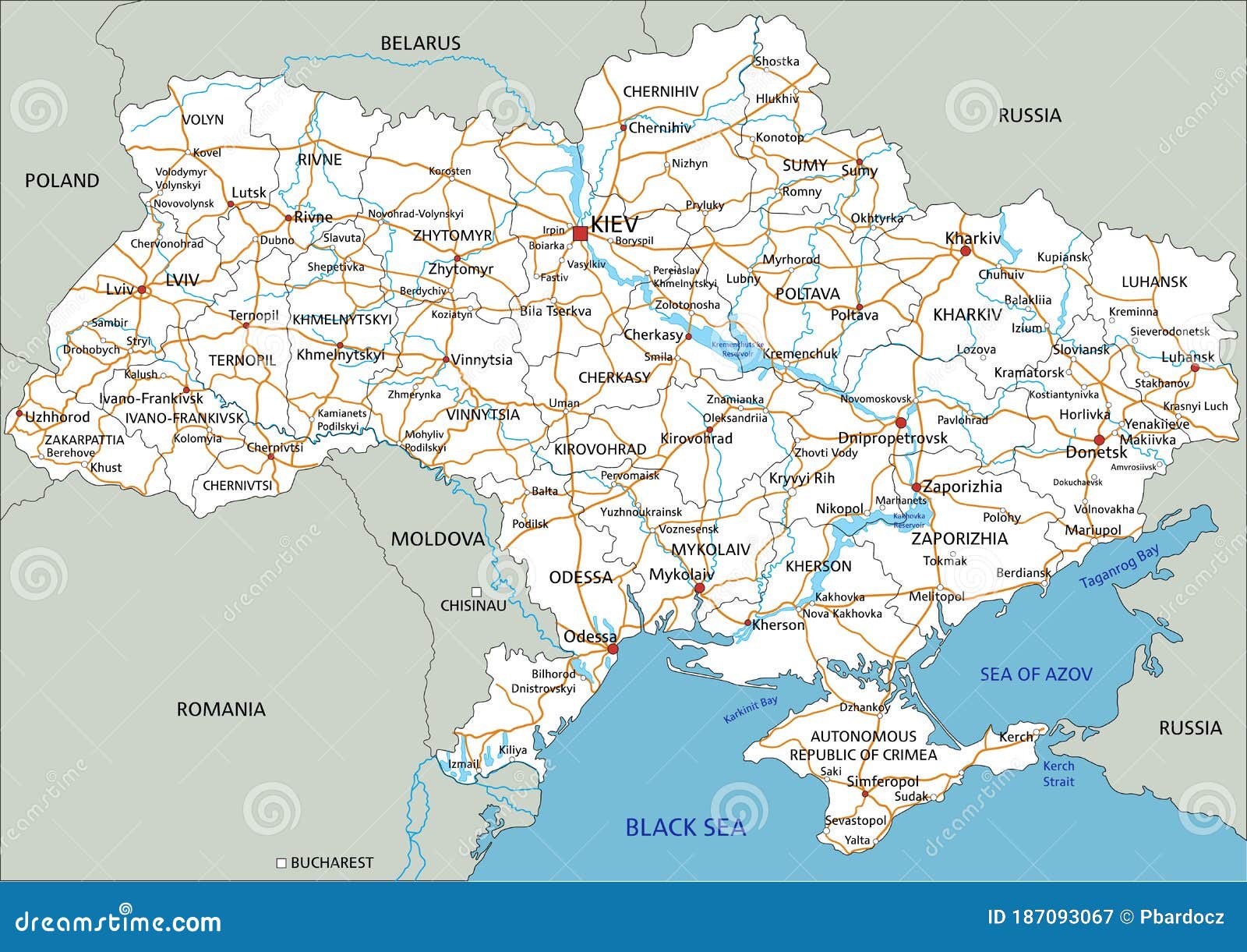 High Detailed Ukraine Road Map with Labeling. Stock Vector ...