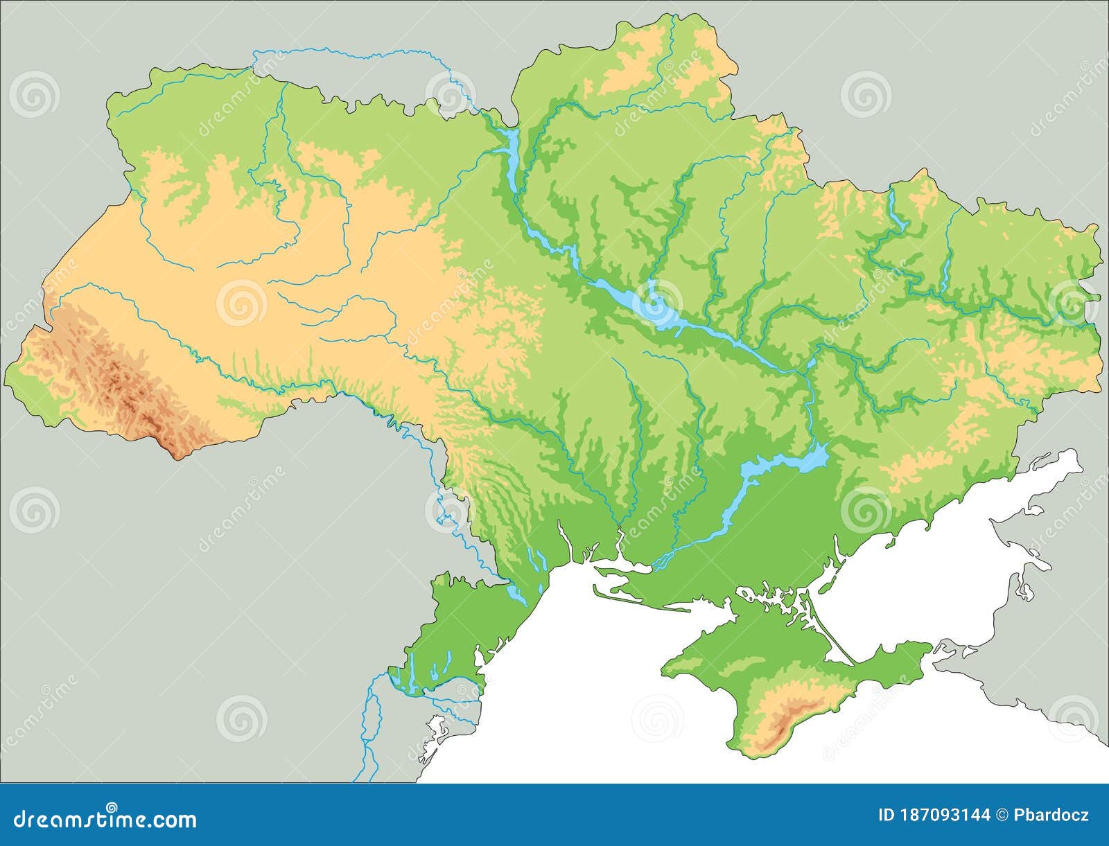 High Detailed Ukraine Physical Map. Stock Vector - Illustration of ...