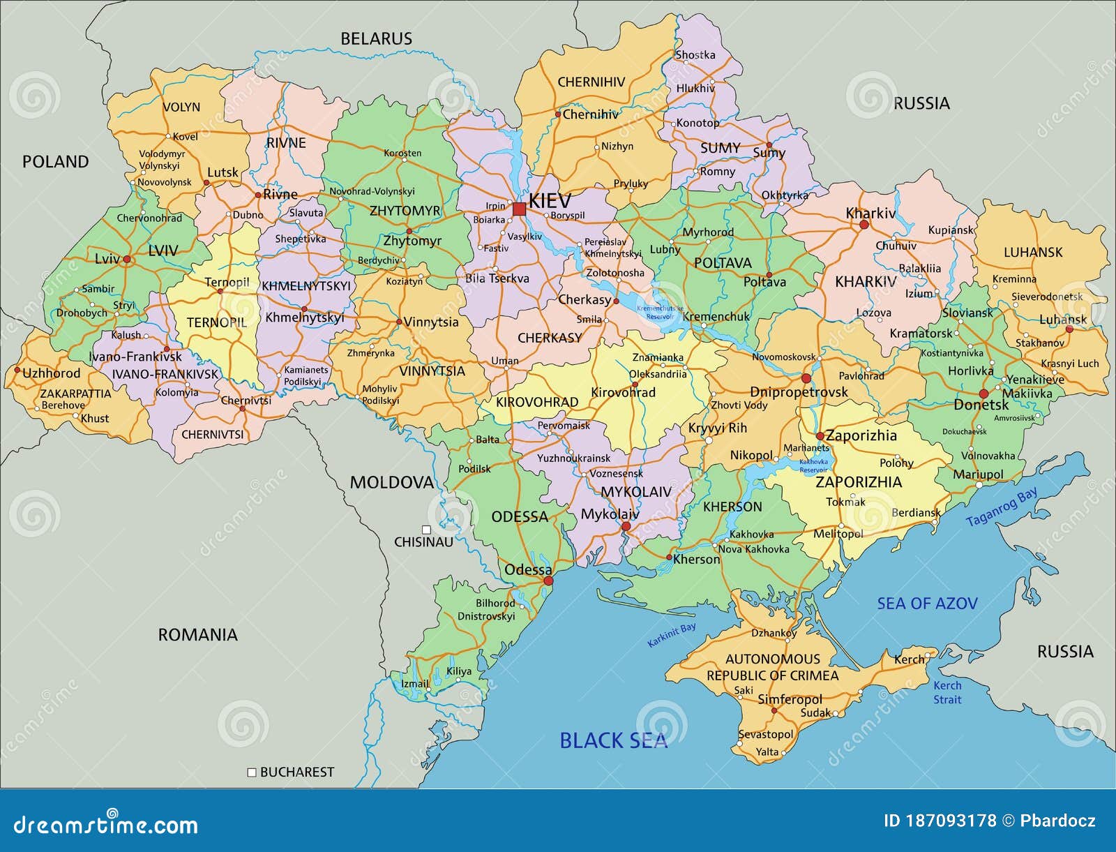 Ukraine - Highly Detailed Editable Political Map with Labeling. Stock ...