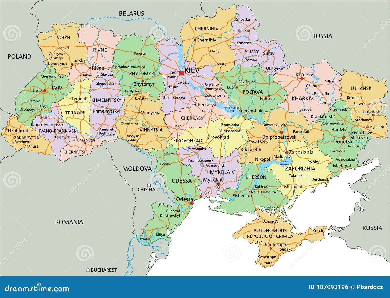 Ukraine - Highly Detailed Editable Political Map with Labeling. Stock ...