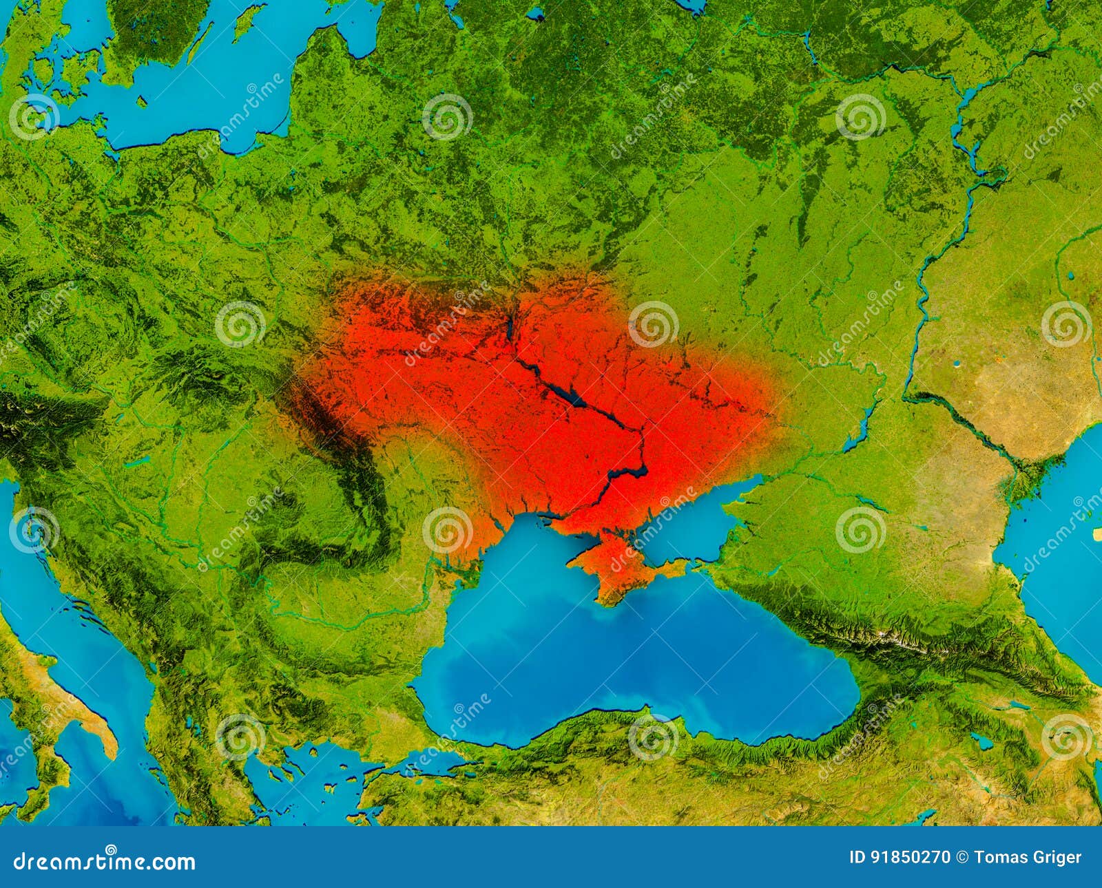 Ukraine on physical map stock illustration. Illustration of ukrainian ...