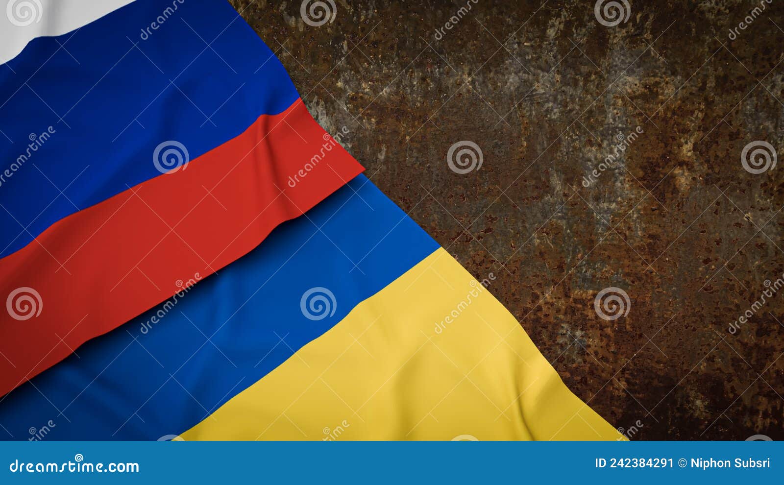 The Ukraine and Russia Flag on Rusty Surface for Business or War ...