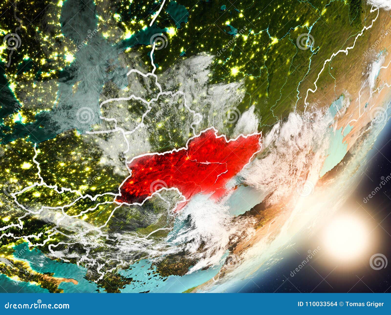 Sun Rising Above Ukraine from Space Stock Illustration - Illustration ...