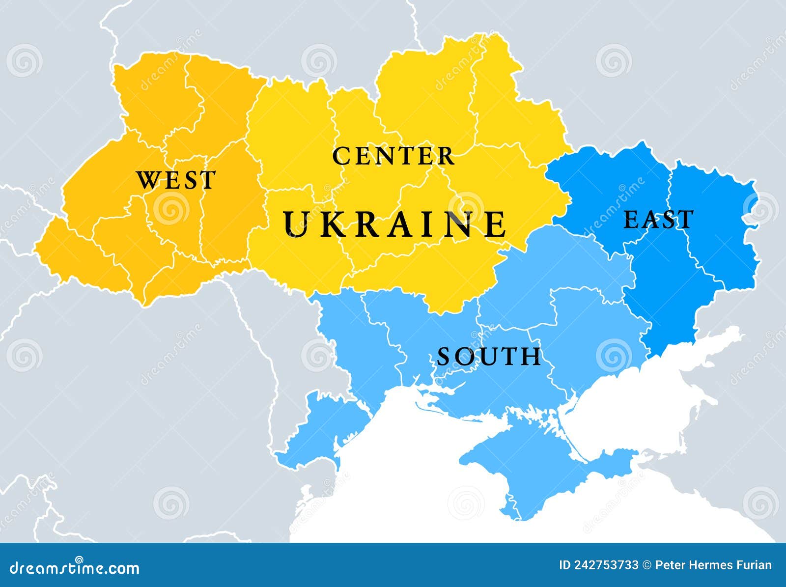 Ukraine Geographic Divisions, Political Map, Used for Statistics Stock ...