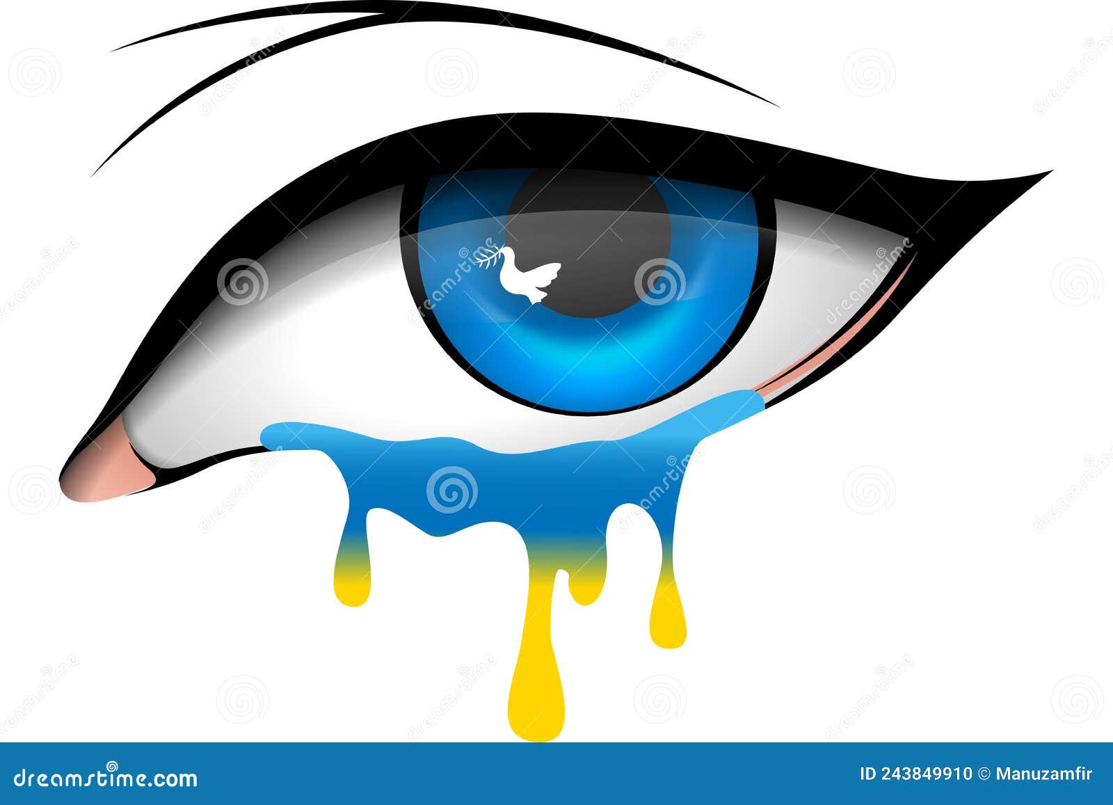Ukraine Support Crying Eye with Flag Colored Tears and Peace Highlight ...