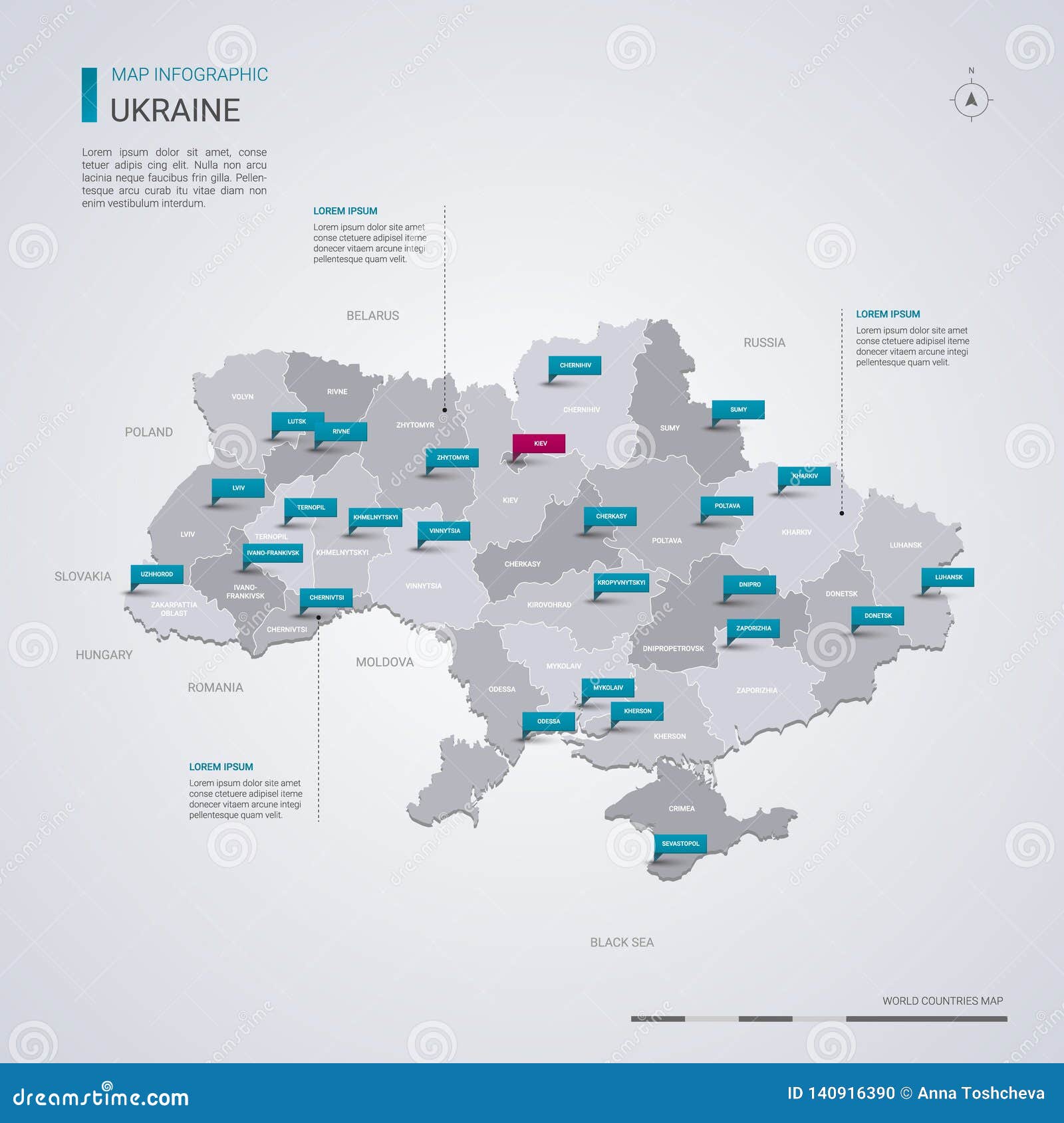 Ukraine Vector Map with Infographic Elements, Pointer Marks Stock ...