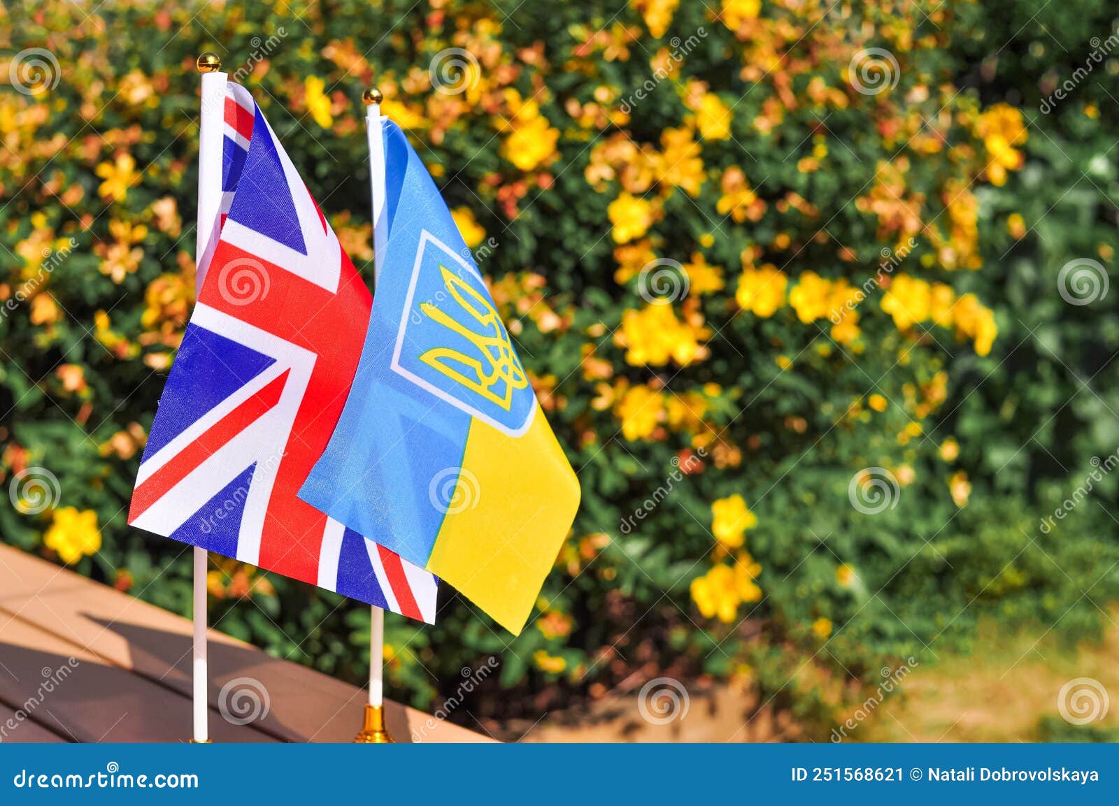Ukrainian and British Flags in the Blue Sky Close Up Stock Image ...