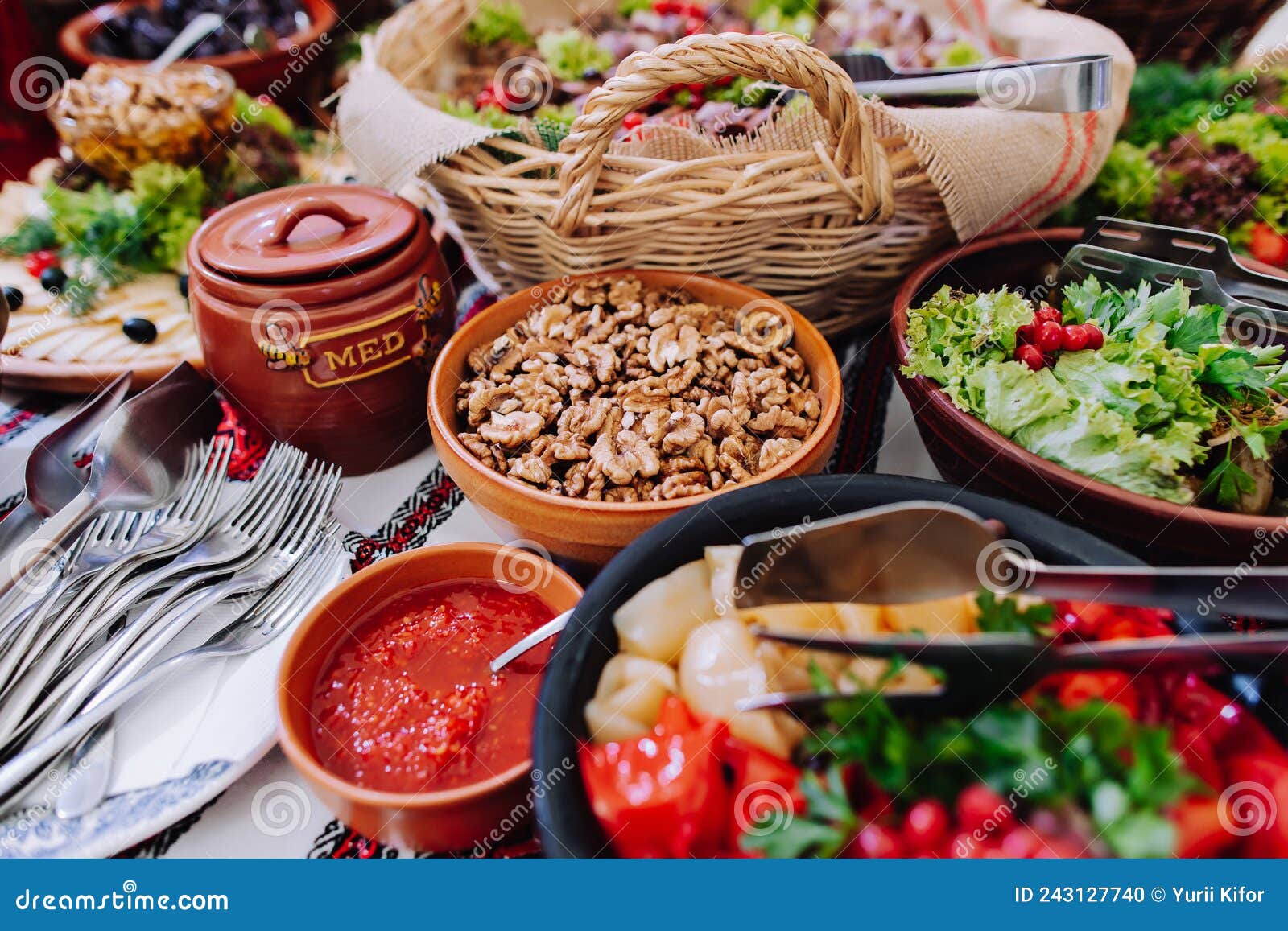 Ukrainian Buffet Table. Impressive Buffet in the Wedding Hall. Cossack ...