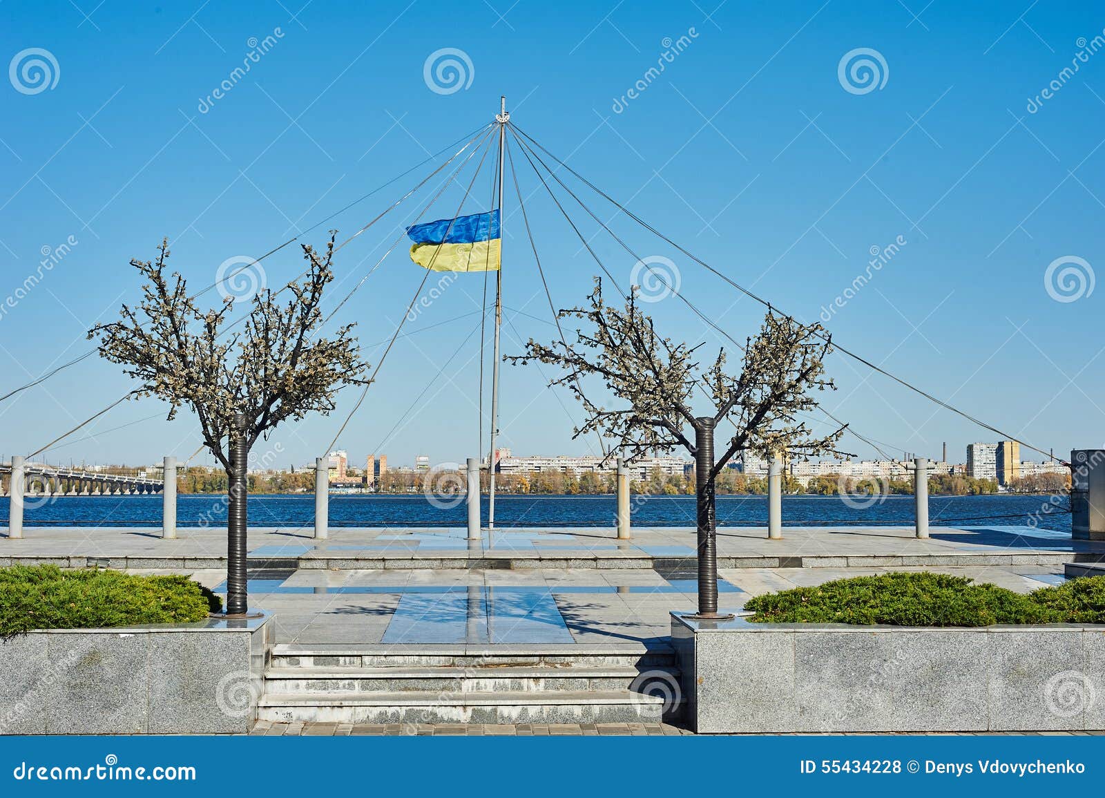 The Ukrainian Flag Against the Dnepropetrovsk Stock Photo - Image of ...