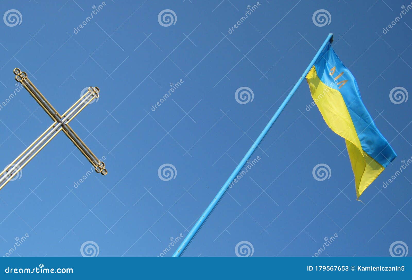 Ukrainian Flag and the Cross Stock Image - Image of europe, blue: 179567653