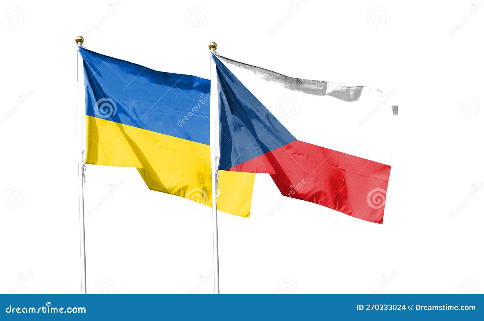 Ukrainian Flag and Czech Flag on Cloudy Sky. Waving in the Sky Stock ...
