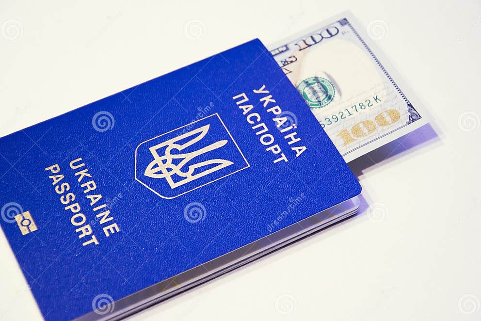 Ukrainian Foreign Biometric Passport With One Hundred Stock Image