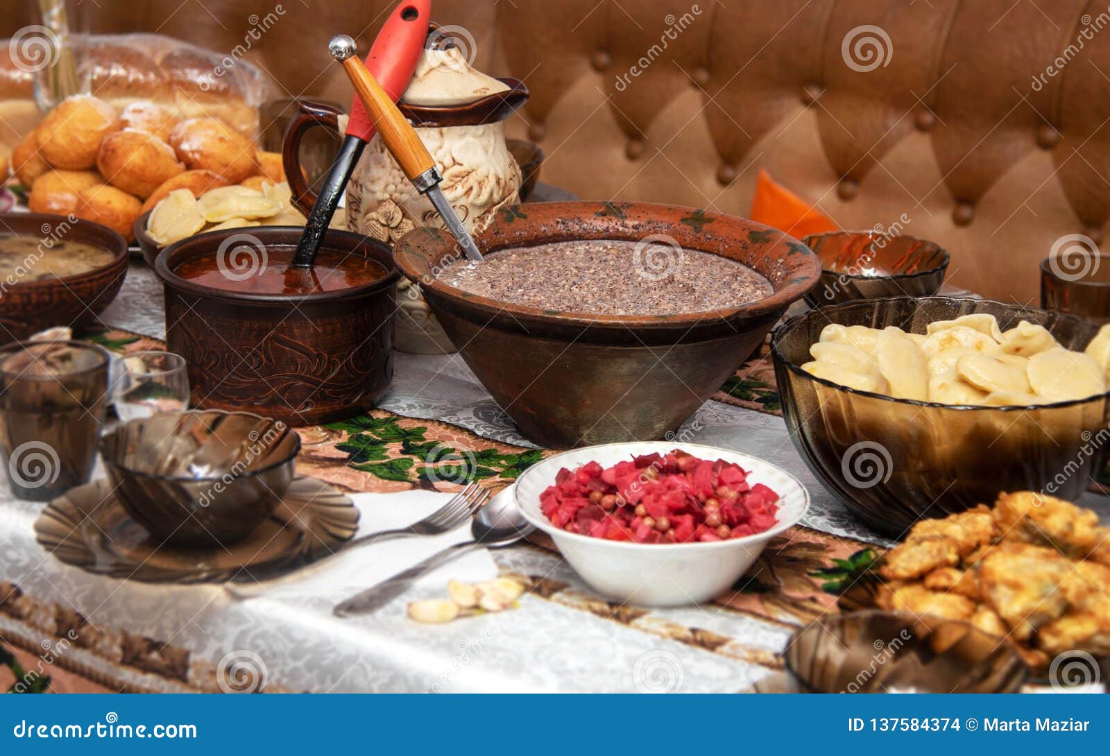 Ukrainian Holy Evening, Table with Traditional Dishes Stock Photo ...