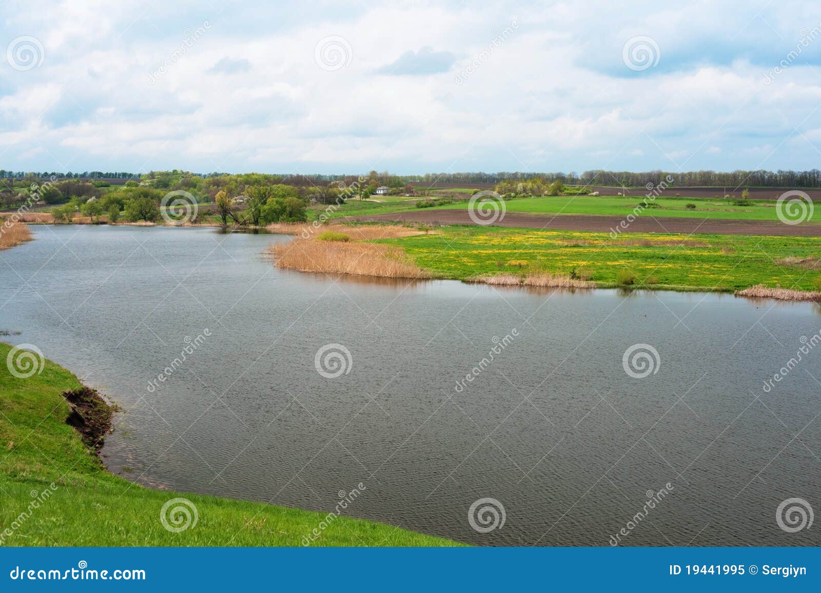 Ukrainian lake in May stock image. Image of horizon, field - 19441995
