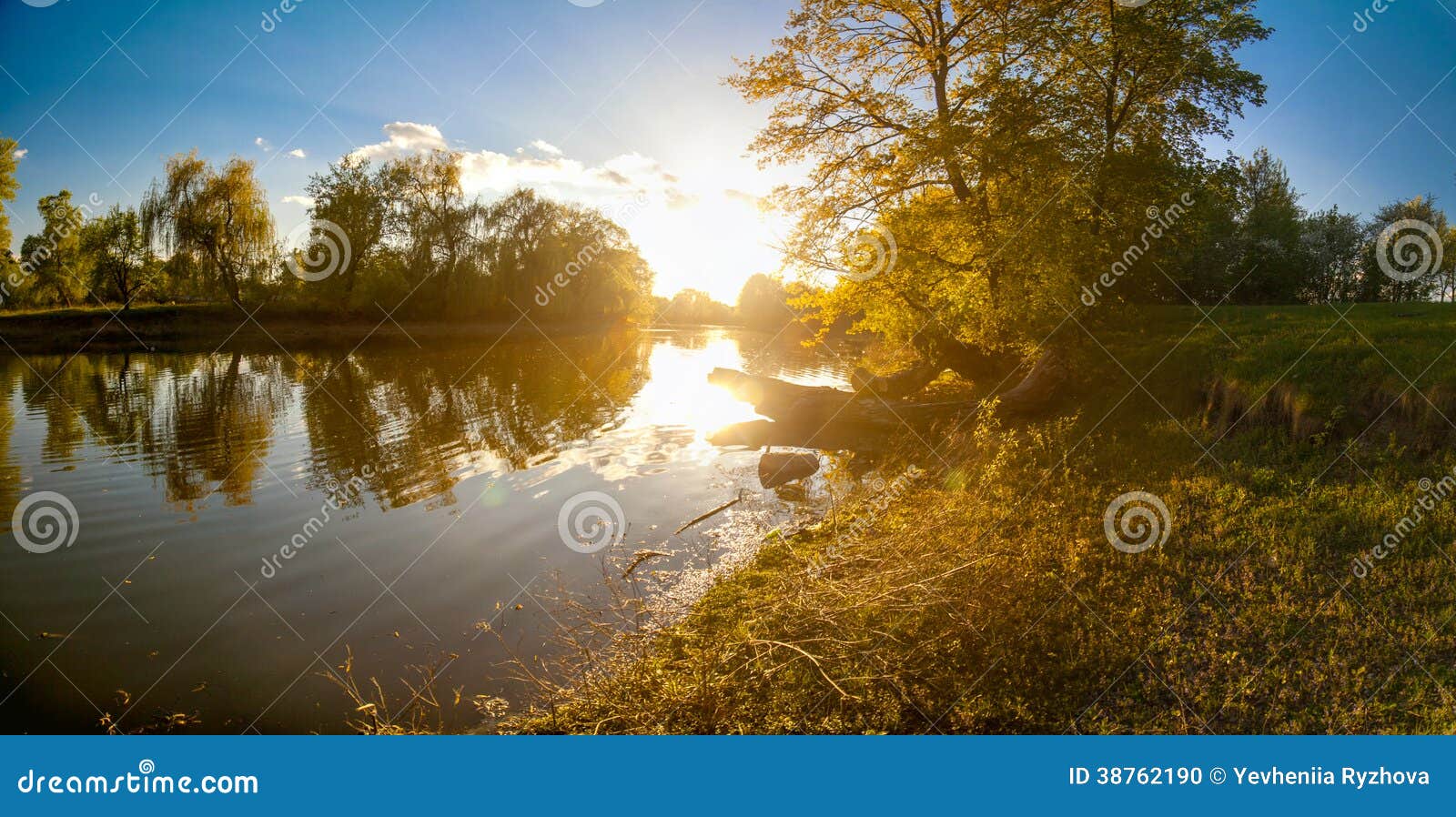 Ukrainian Landscape of Forest and River at Sunset Stock Photo - Image ...