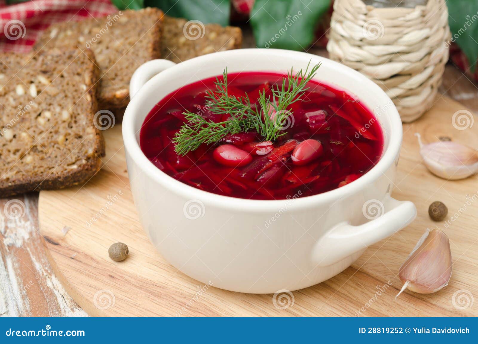 Ukrainian and Russian National Red Borsch with Herbs Horizontal Stock ...