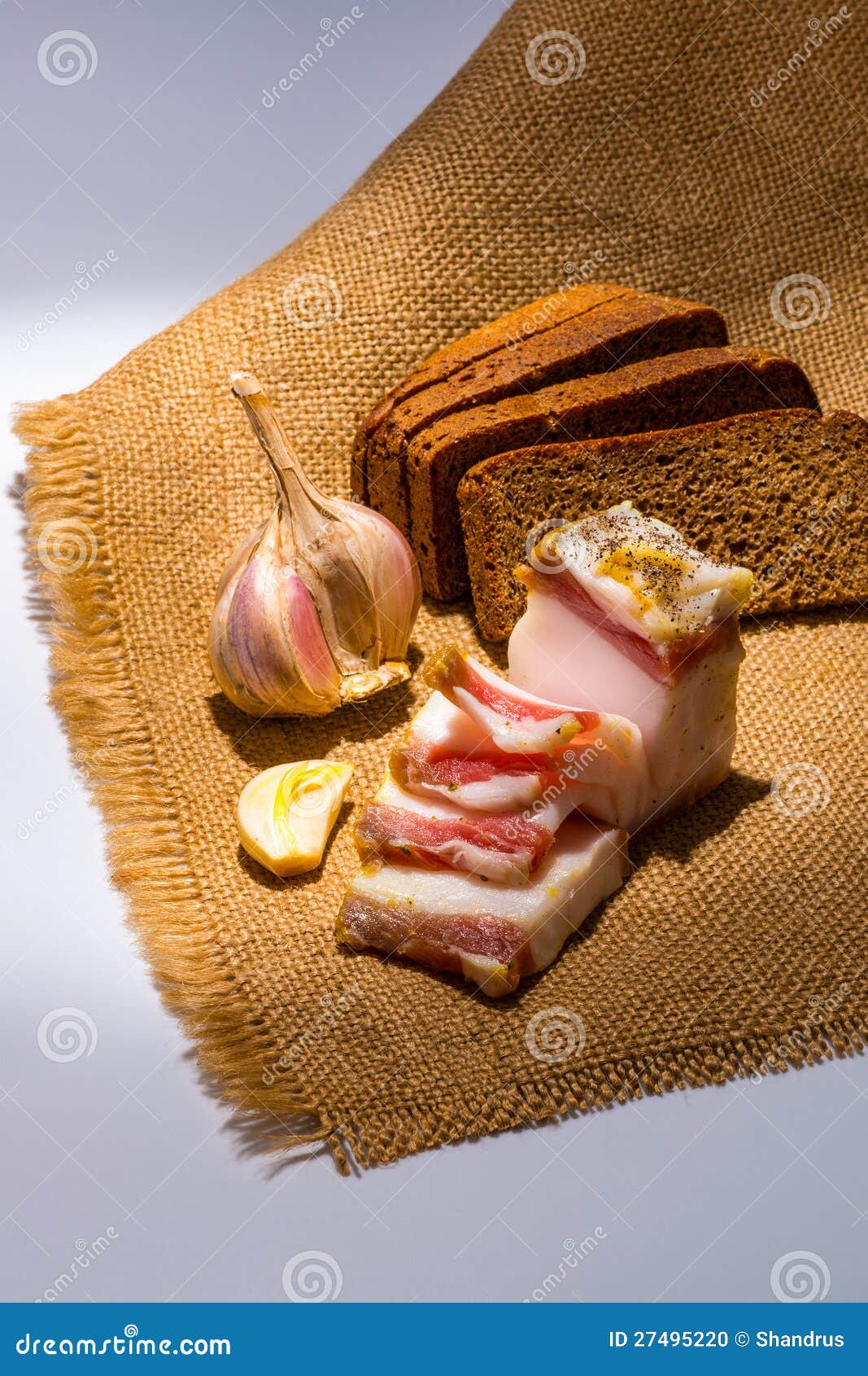 Ukrainian Salo with Bread and Garlic Stock Photo - Image of salted ...