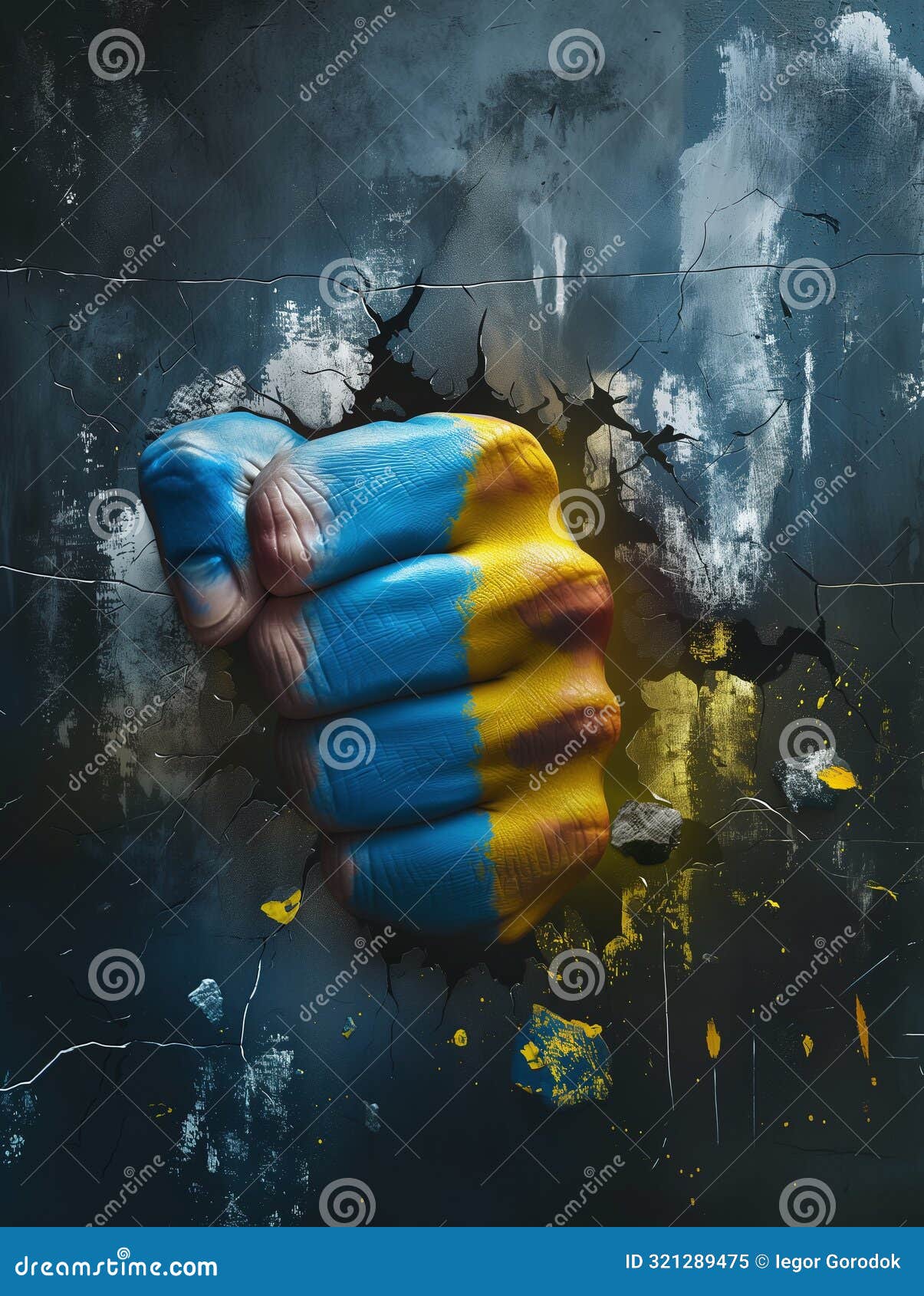 Ukrainian Strength And Resilience Depicted Through A Powerful Fist Breaking Through A Metal