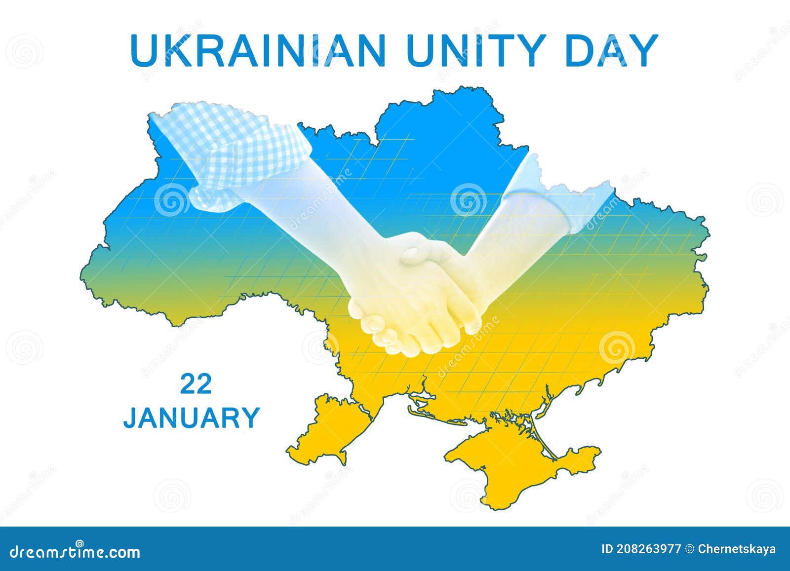Ukrainian Unity Day Poster Design. People Shaking Hands and Map on ...