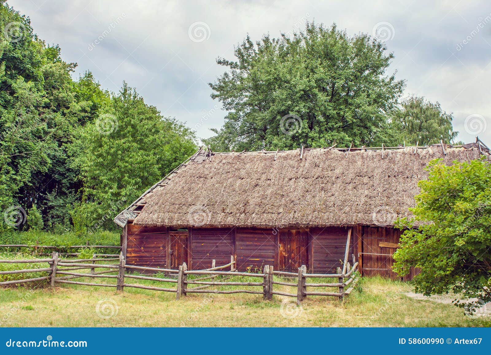 Old Log Barn With A Thatched Roof Royalty-Free Stock Photography ...