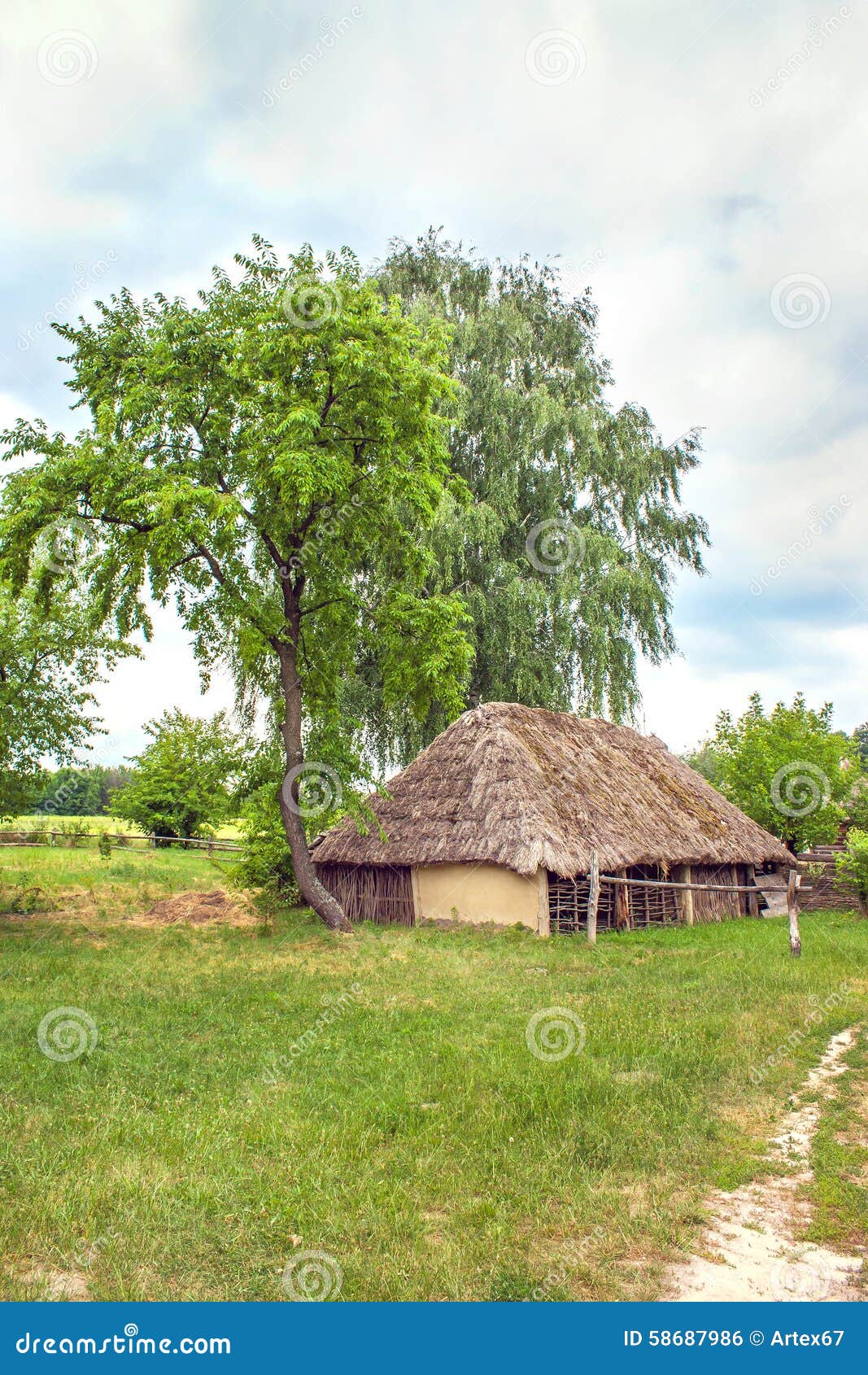Ukrainian Wooden Barn Thatched Locked Uph Stock Photo - Image of door ...