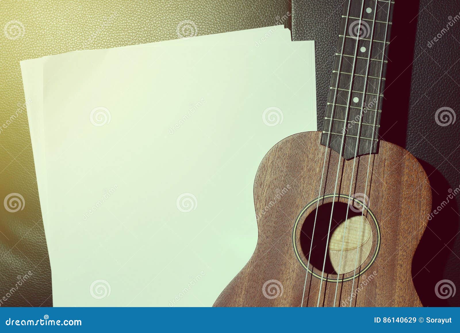 Ukulele and Blank Music Paper. Stock Image - Image of fretboard, sound ...