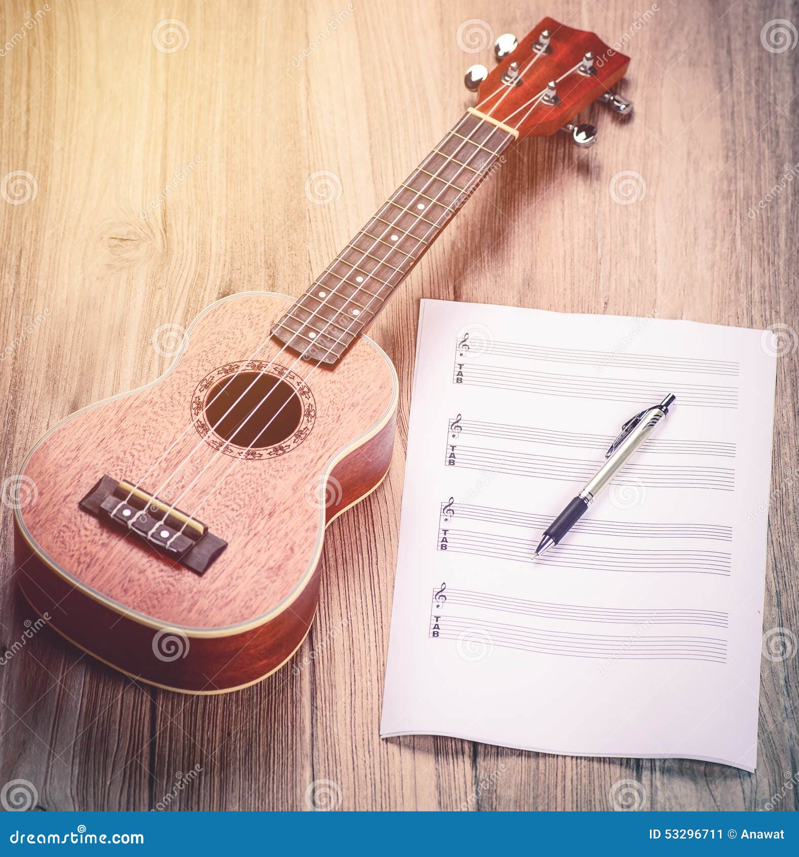 Ukulele and Musical Paper Notes Stock Image - Image of fretboard ...