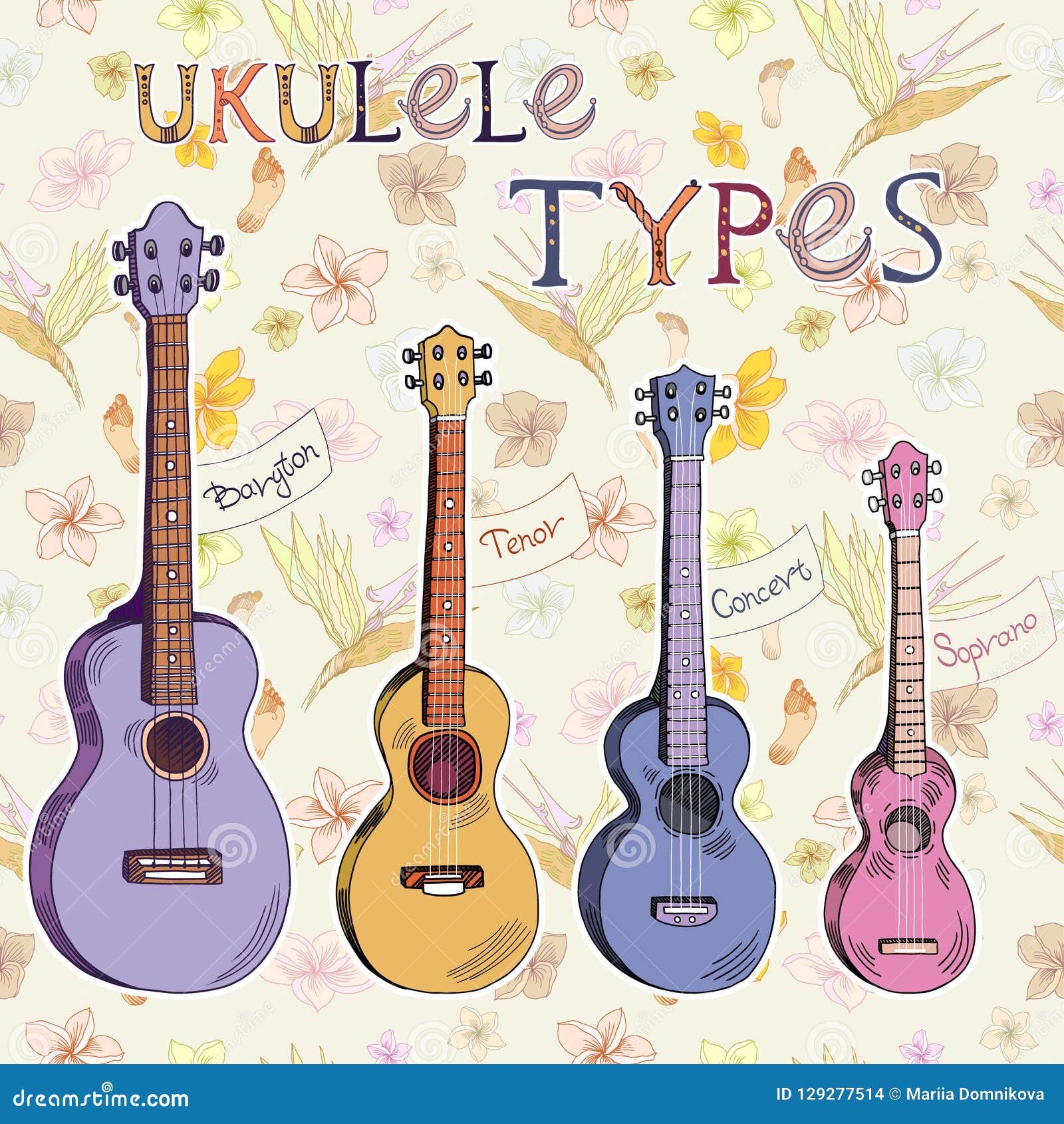 Ukulele types stock vector. Illustration of entertainment - 129277514