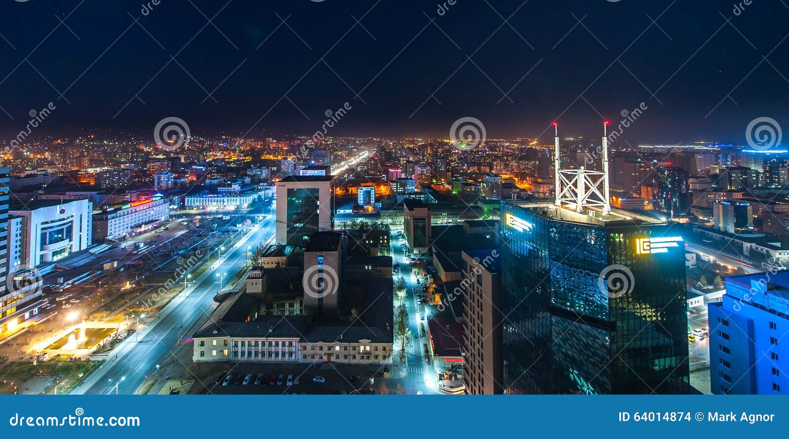 Ulaan-Baator, Mongolia - May 16, 2015: Night View at the Streets of the ...