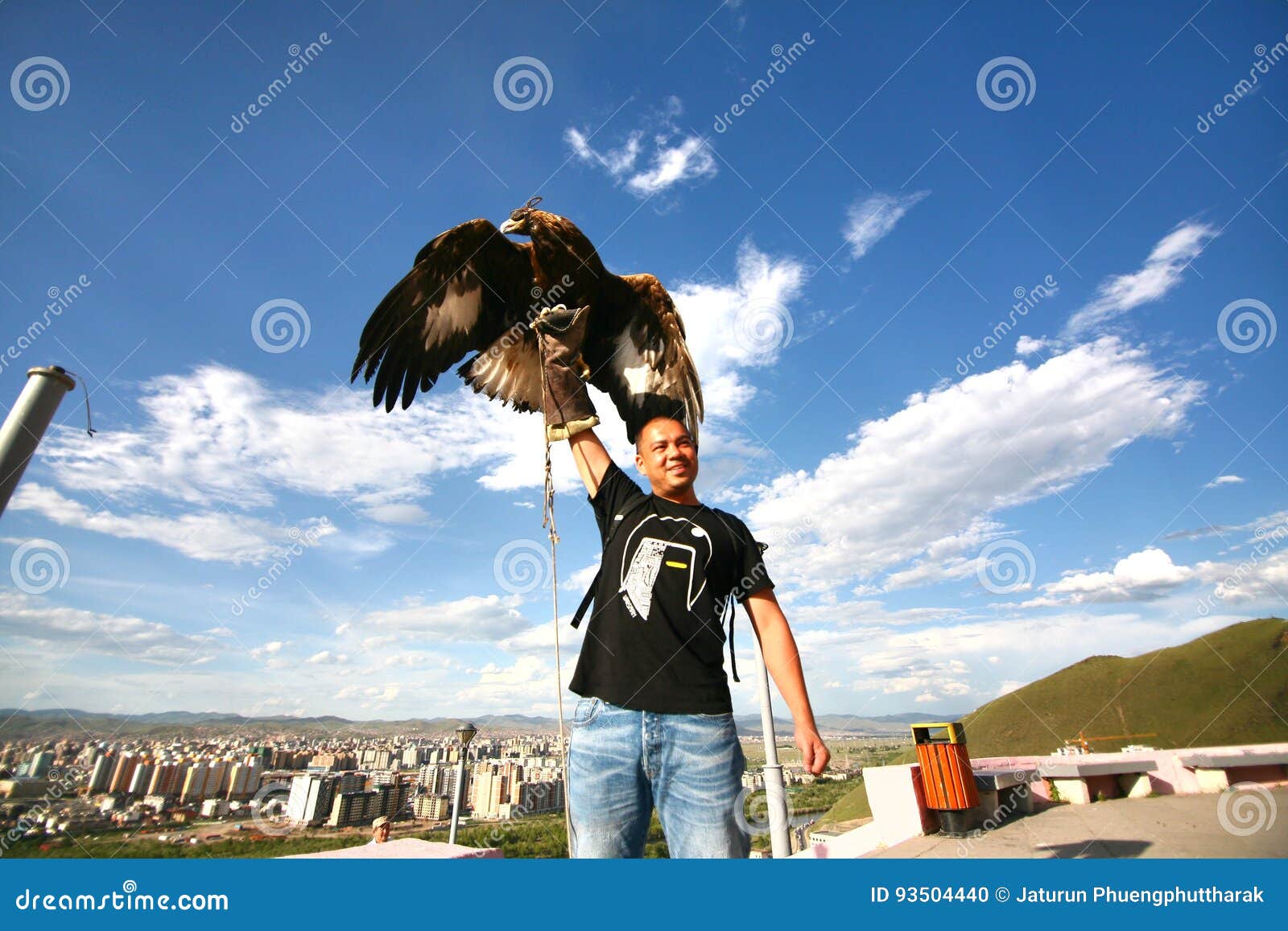 Ulaanbaatar Mongolia July 3 ,2016 - the Man Catch a Hawk at Zaisan ...