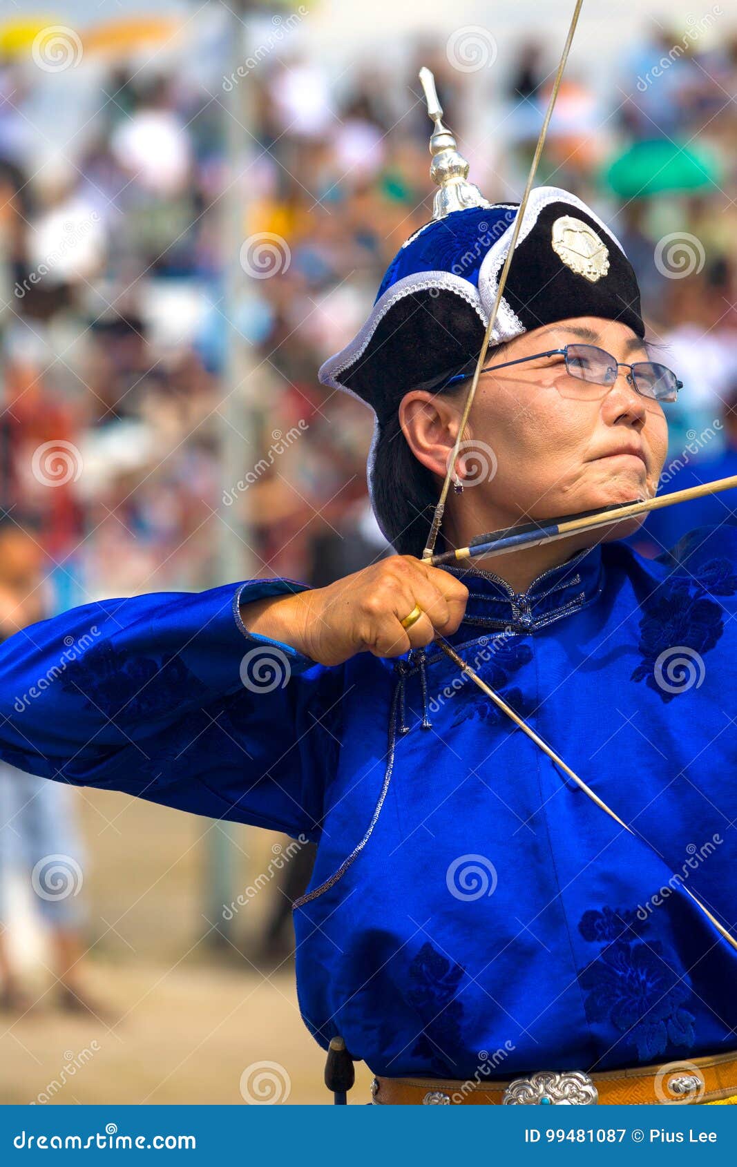Naadam Festival Female Archery Blue Pulling Bow Editorial Photography ...
