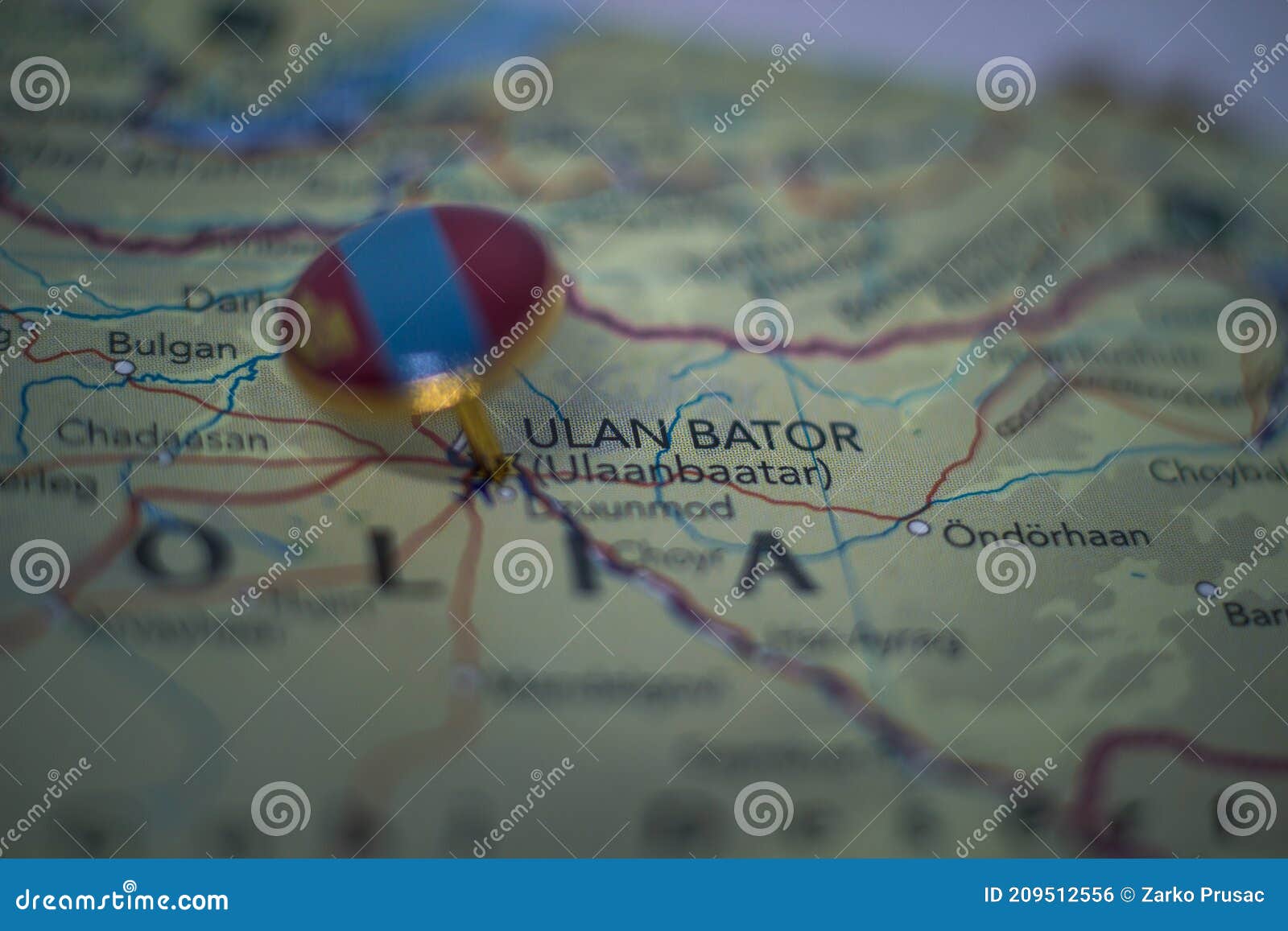 Ulan Bator Pinned on a Map with the Flag of Mongolia Stock Photo ...