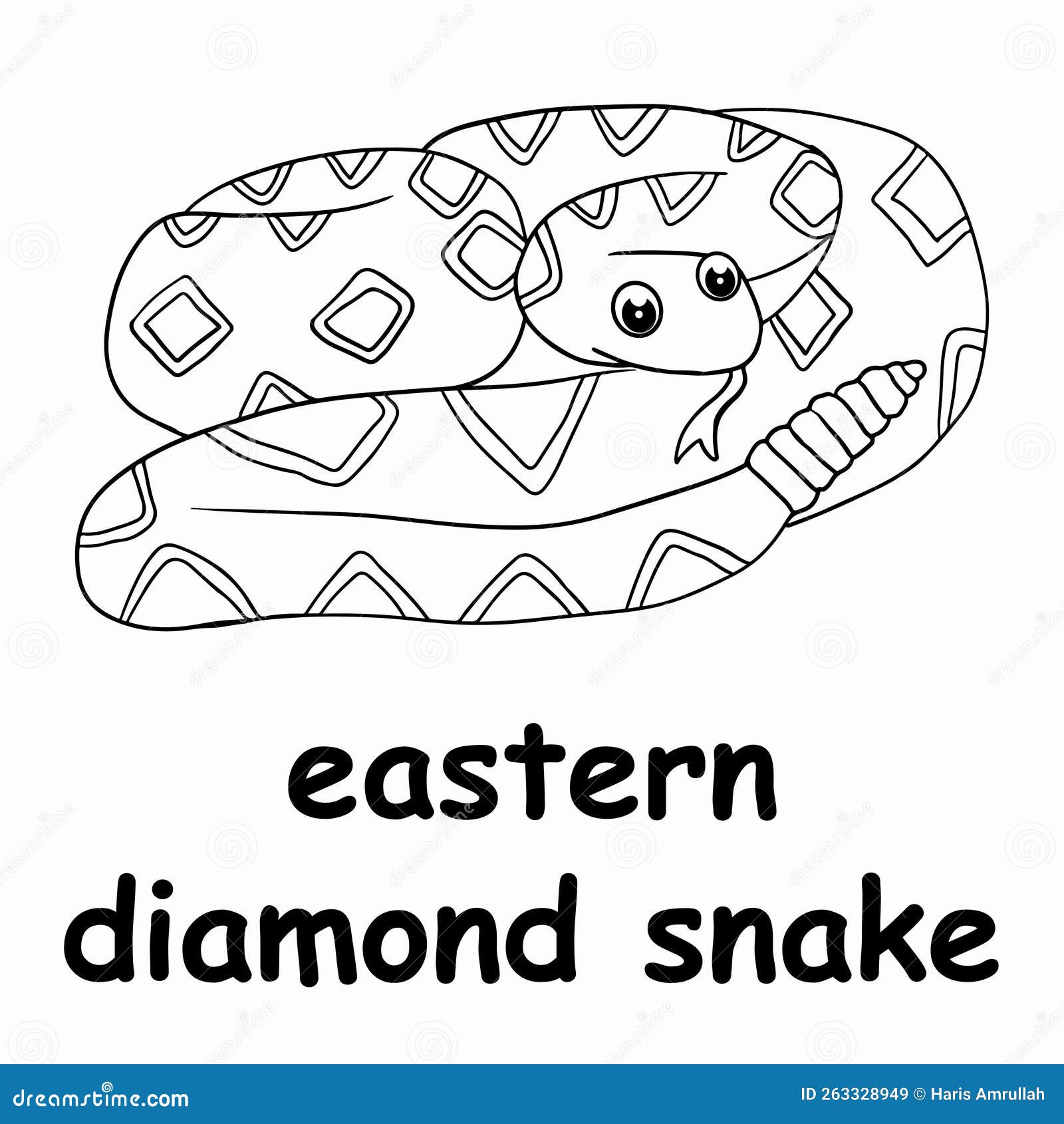 Kids Line Illustration Coloring Eastern Diamond Snake. Animal Outline ...