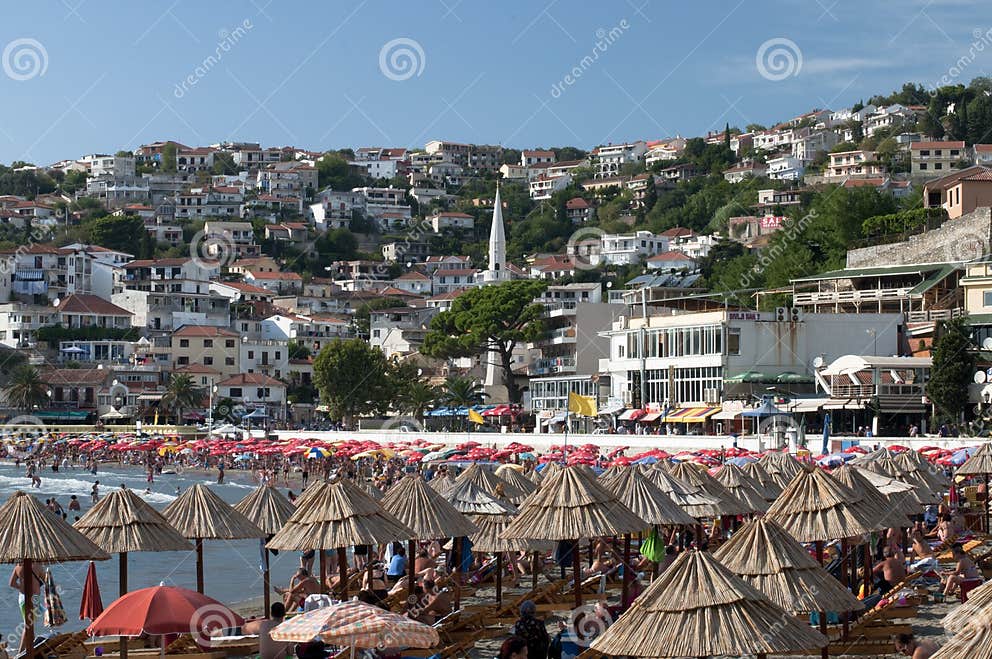 Ulcinj town beach editorial photography. Image of lounge - 27759782