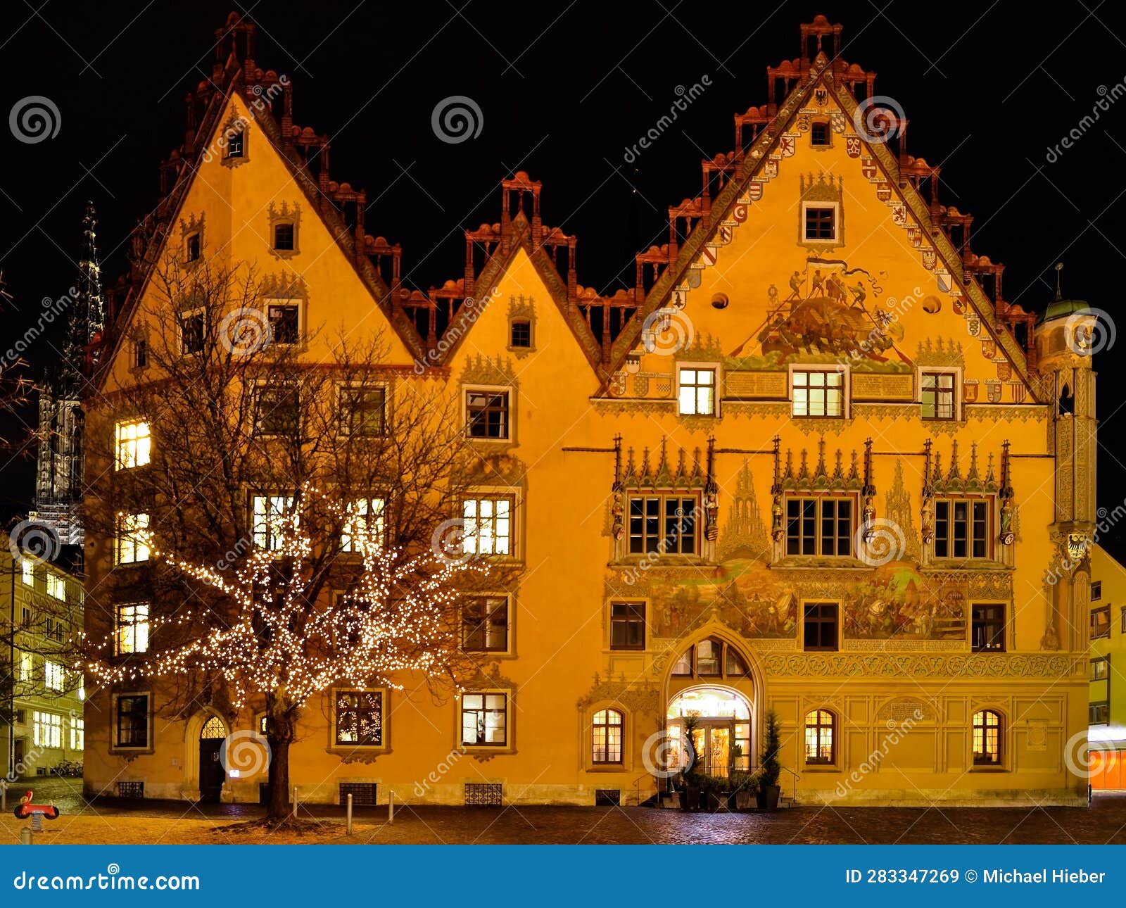 Ulm City Hall at Night, Ulm, Germany Stock Image - Image of facade ...