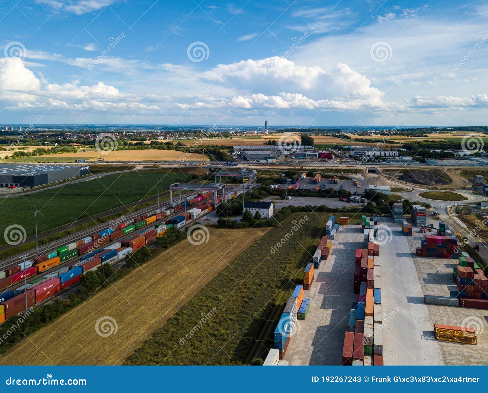 Aerial of the Container Terminal in Ulm, Germany with Rail Connection ...