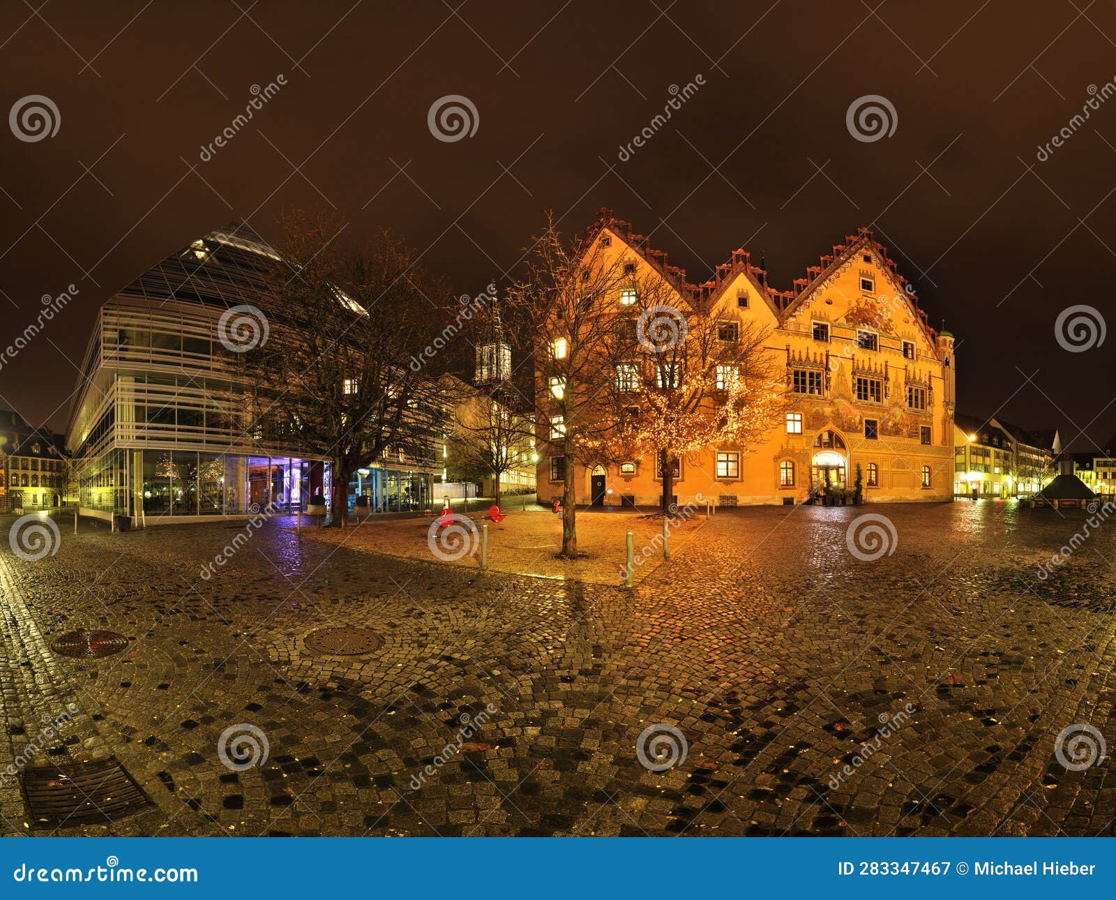 Ulmer Hall with the Central Library at Night, Ulm, Germany Stock Image ...
