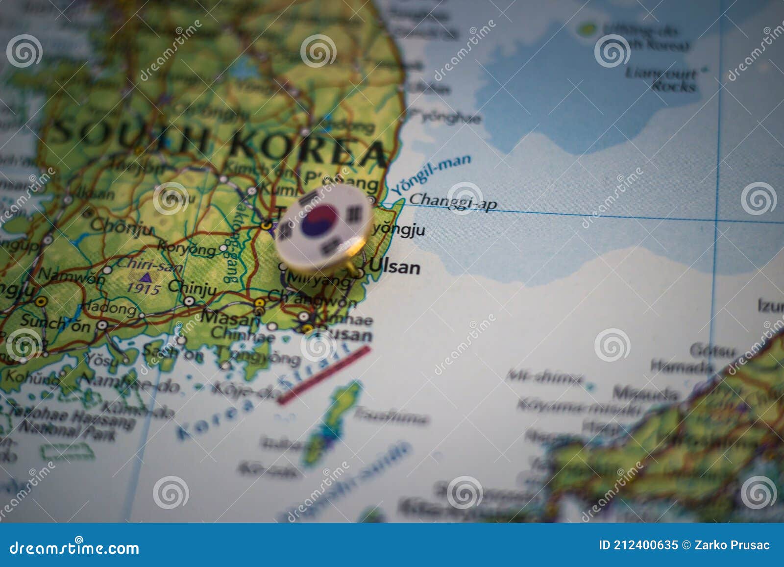 Ulsan Pinned on a Map with the Flag of South Korea Stock Image - Image ...