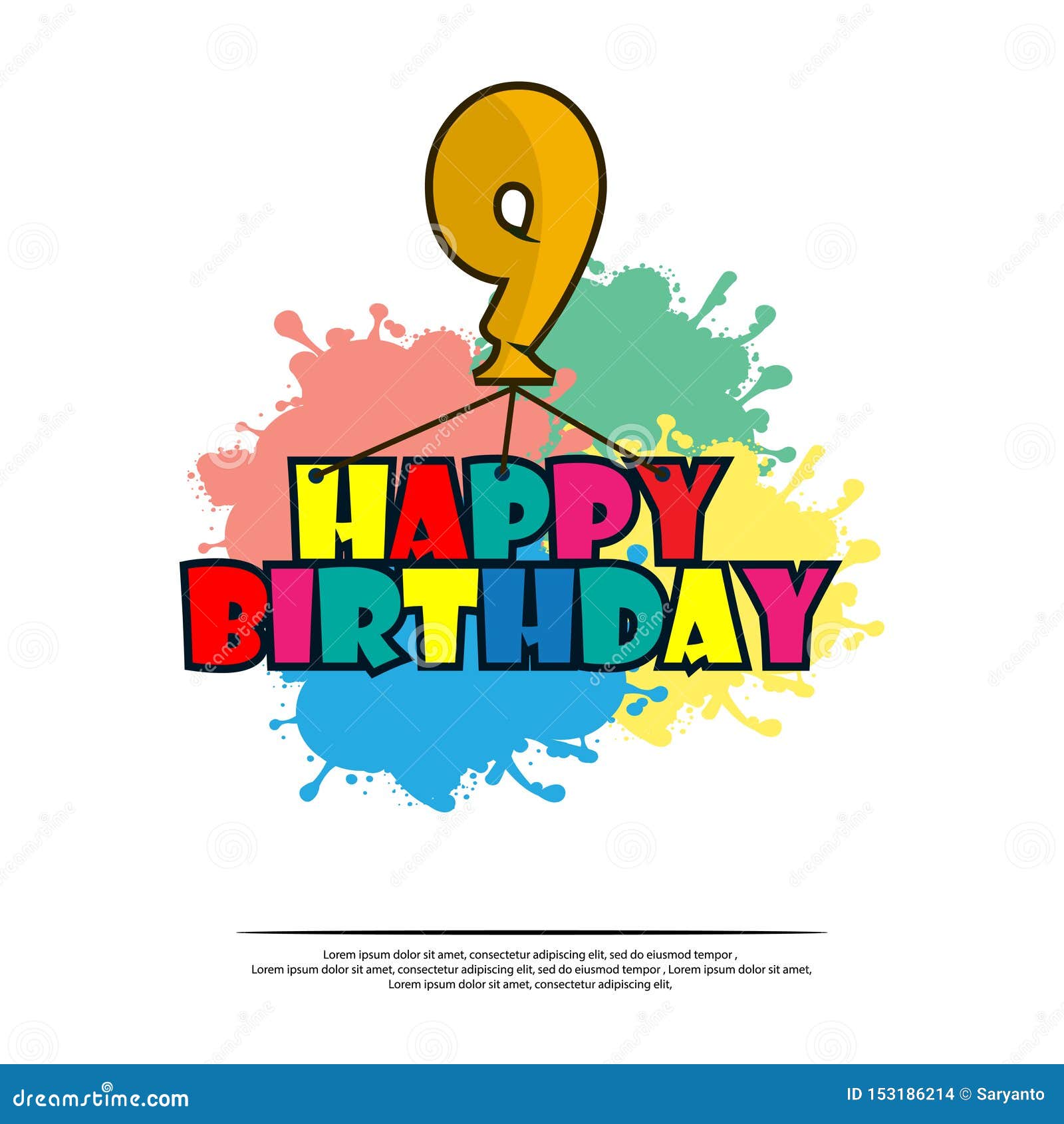 Happy Birthday Vector Design with Number Nine, for Nine Years Old Child ...