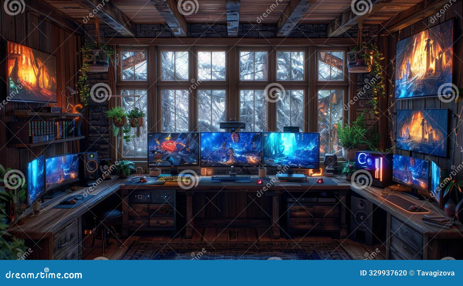 Ultimate Gaming Setup In A Cozy Cave-Like Room With Dual Monitors ...