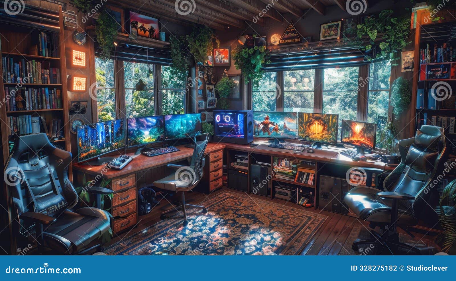 Ultimate Gaming Setup In A Cozy Cave-Like Room With Dual Monitors ...